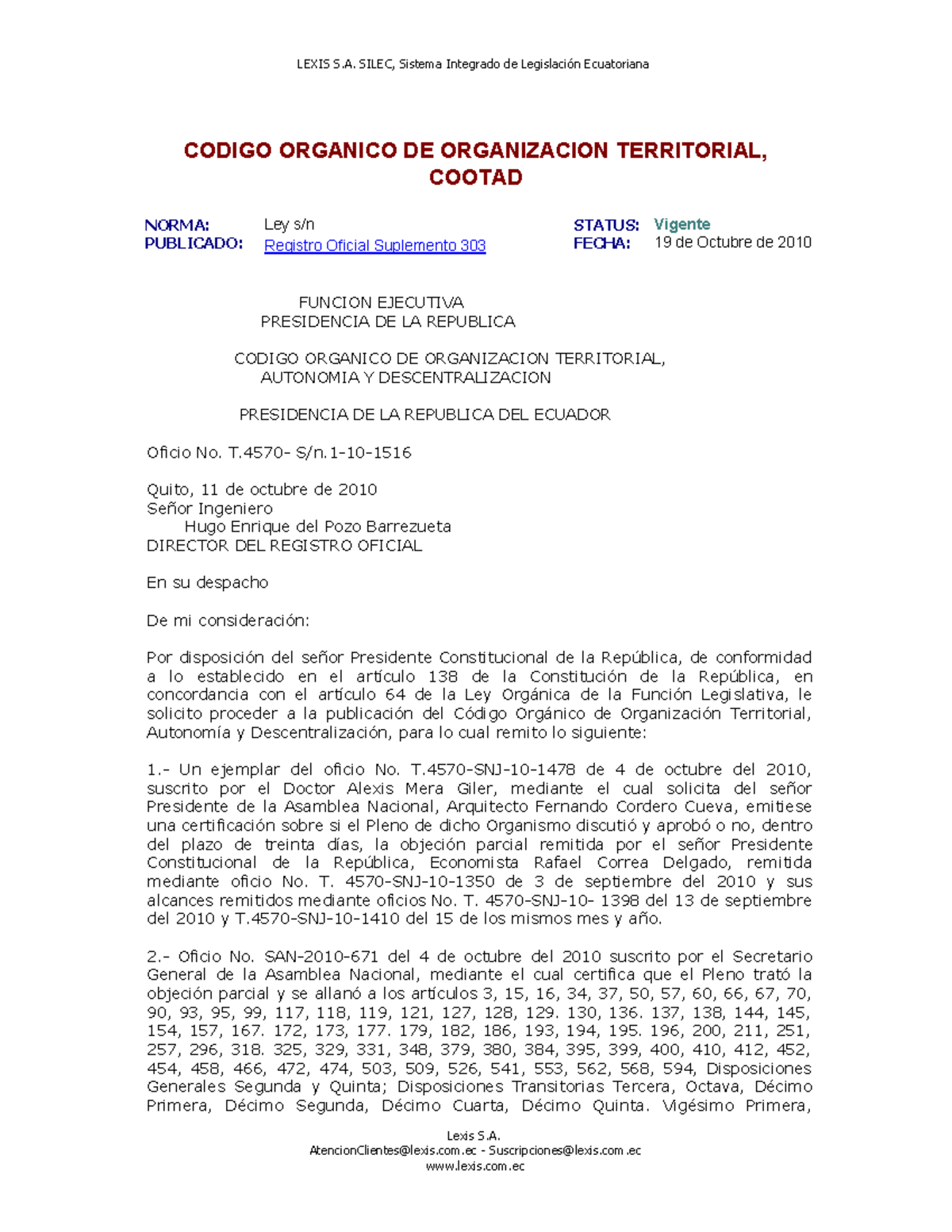 Código Orgánico de Organización Territorial (COOTAD) - Análisis y ...