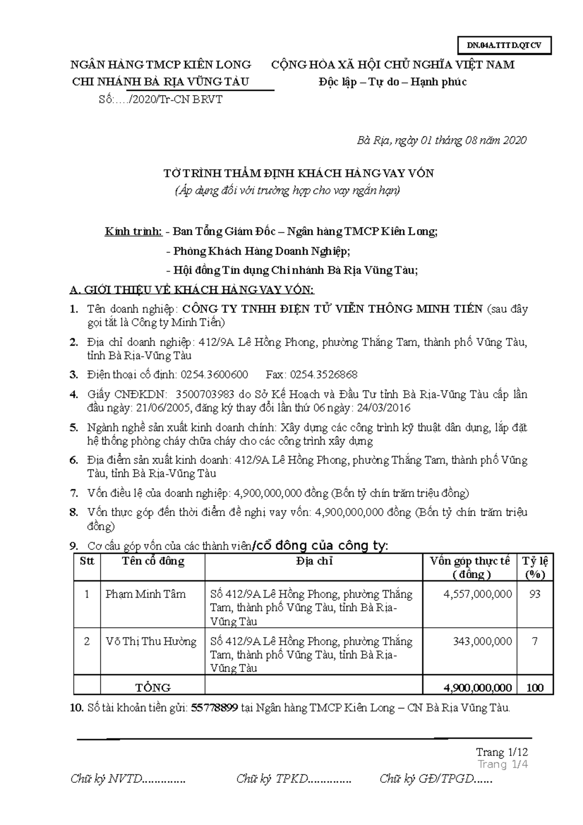 DN - jkljkl - NGÂN HÀNG TMCP KIÊN LONG CHI NHÁNH BÀ RỊA VŨNG TÀU Số ...