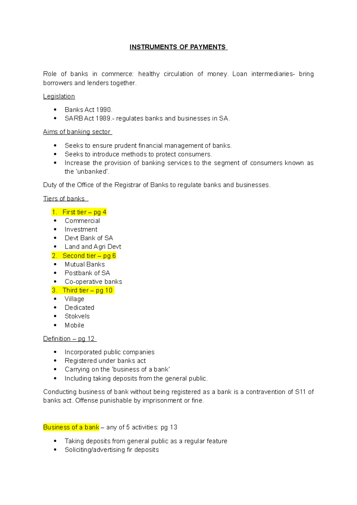 Chapter 1 - INSTRUMENTS OF PAYMENTS Role of banks in commerce: healthy ...