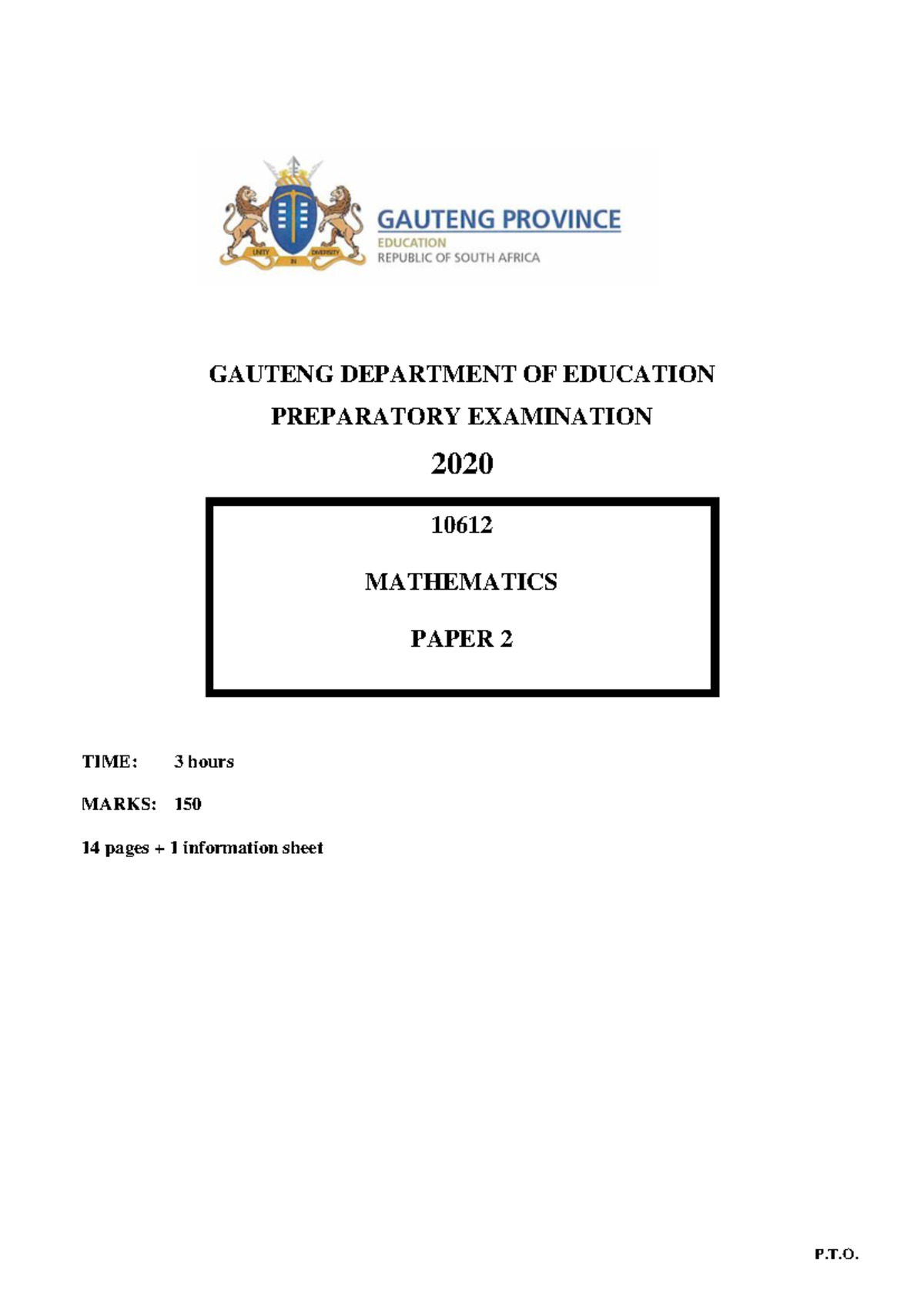 2020 Grade 12 Mathematics (Paper 2) Trial Exam - Gauteng - Studocu