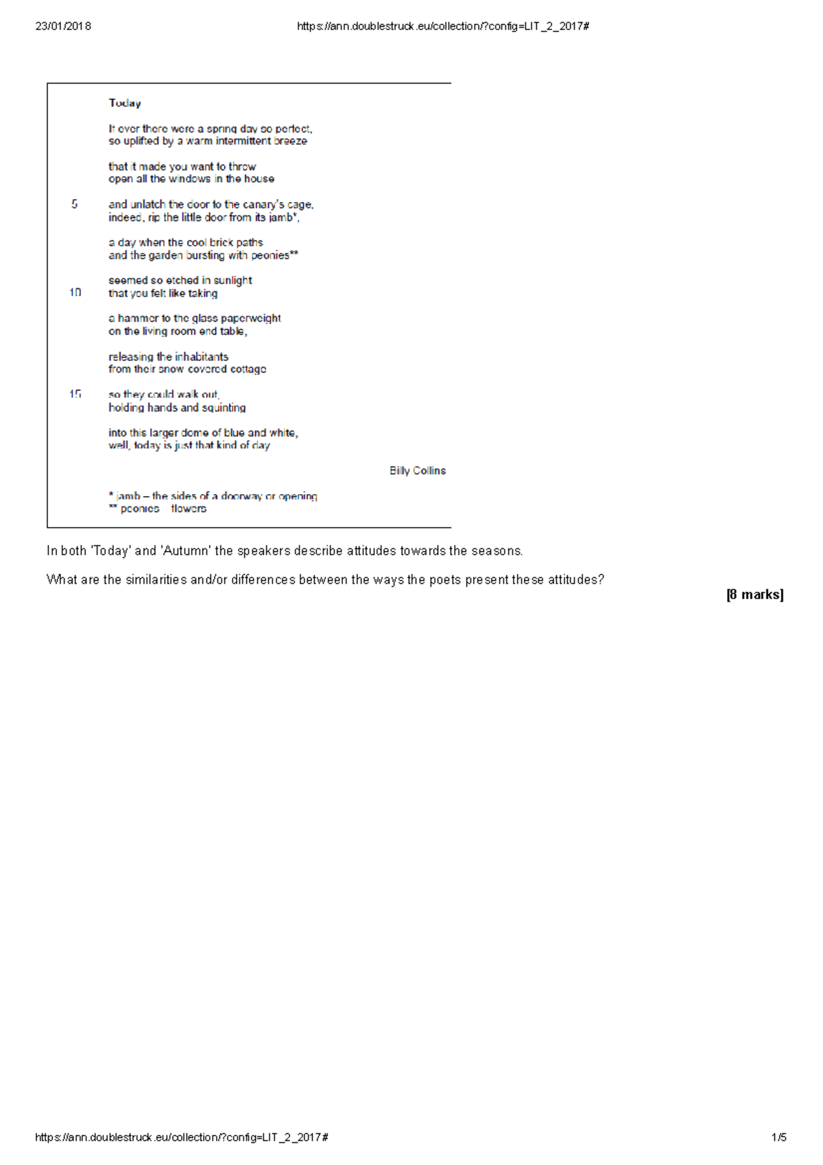 English KS4 Lit 2 Unseen Poetry: Attitudes in 'Today' vs 'Autumn ...