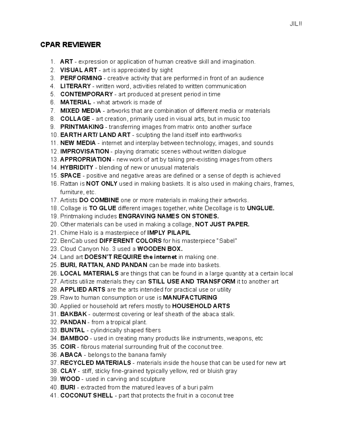 CPAR Reviewer - Key Concepts in Art & Applied Arts Overview - Studocu