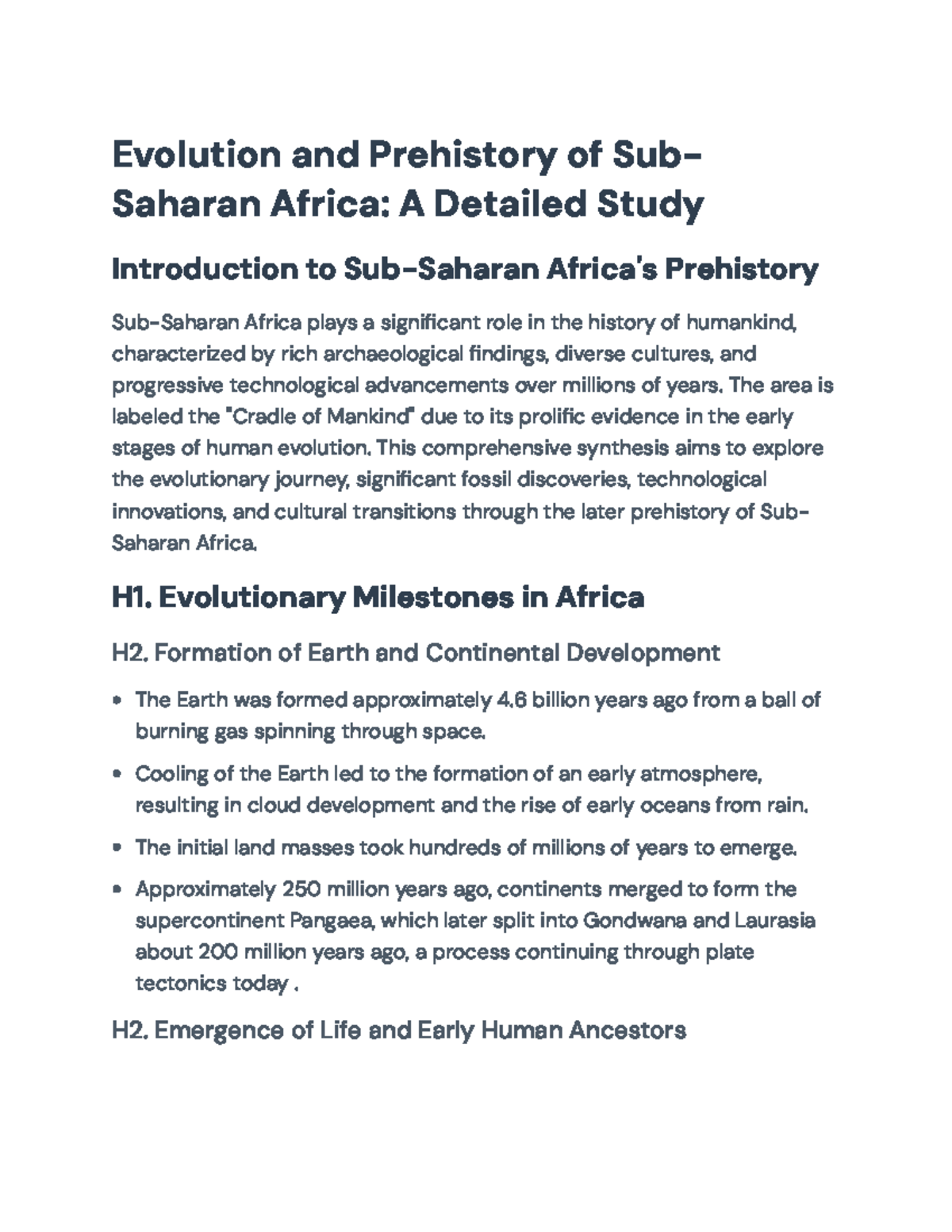 Evolution and Prehistory of Sub-Saharan Africa: Key Insights and ...
