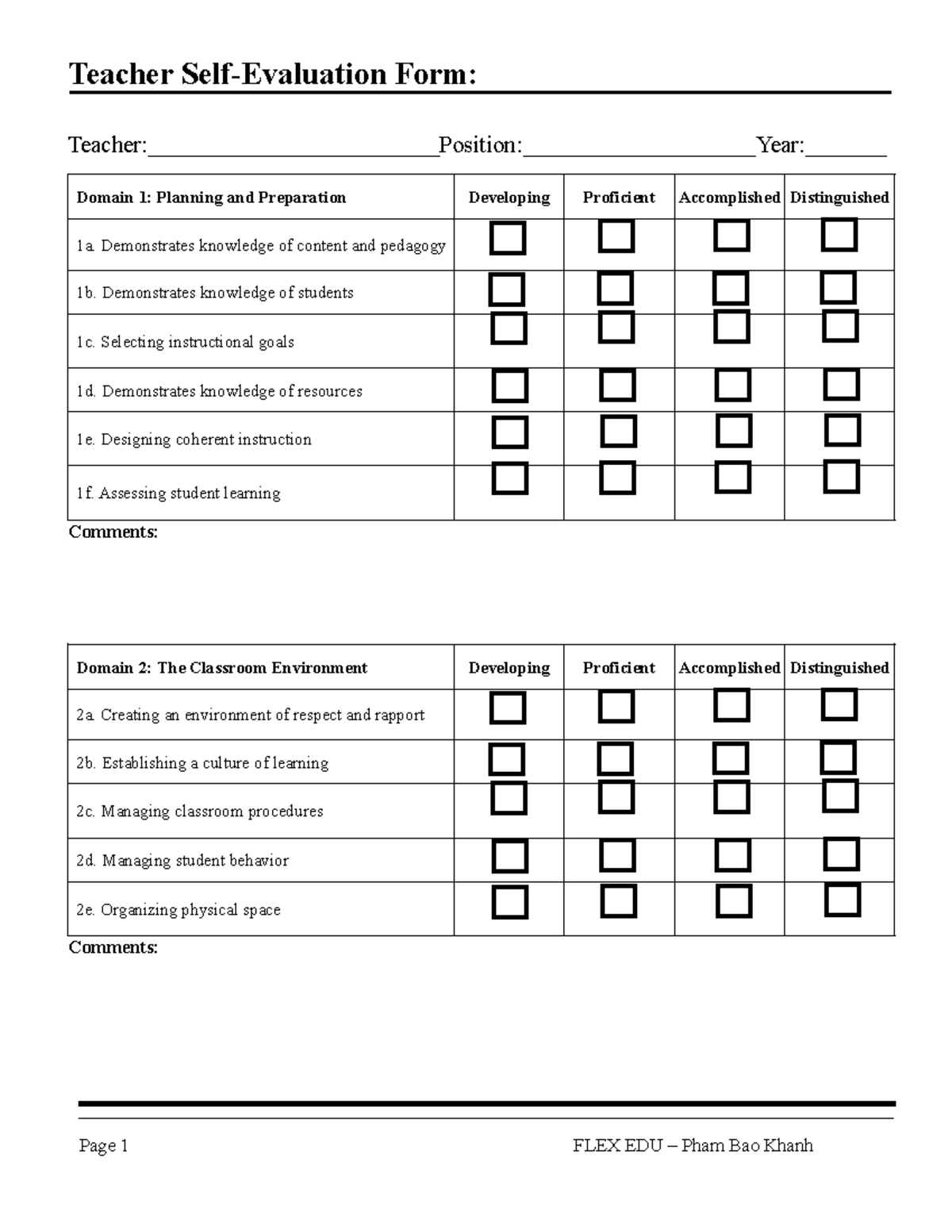 Teacher Self-Evaluation Form for FLEX EDU 2023 Review - Studocu