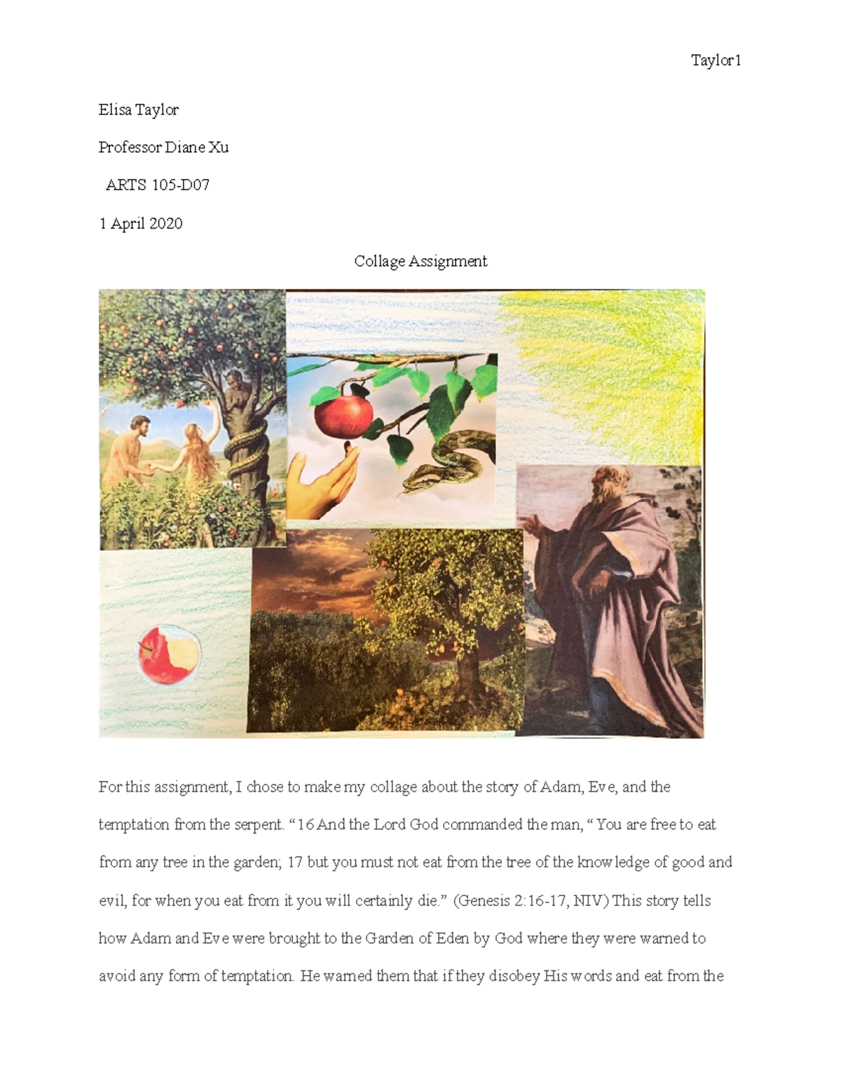 ARTS 105-D Collage Assignment on Temptation and Original Sin - Studocu