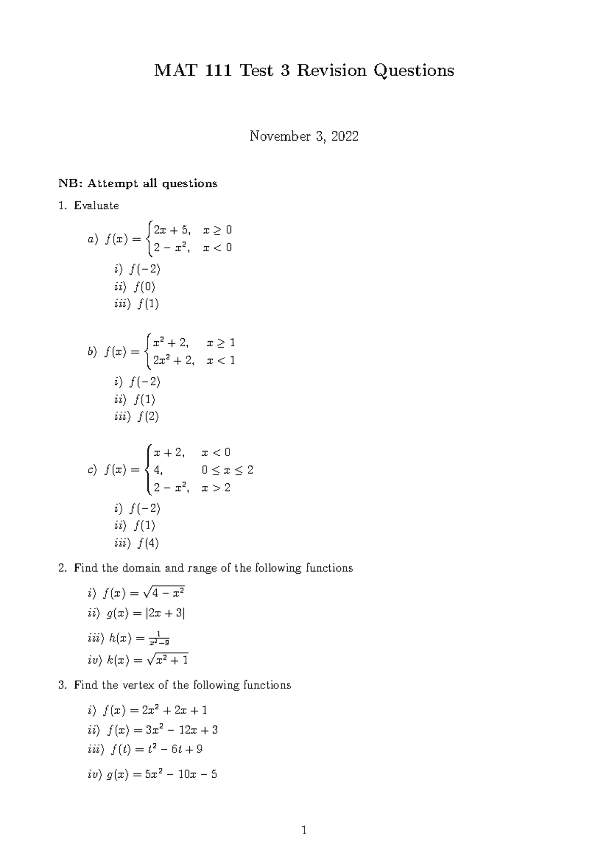 MAT 111 Test 3 Revision Questions and Answers - 2022 Edition - Studocu