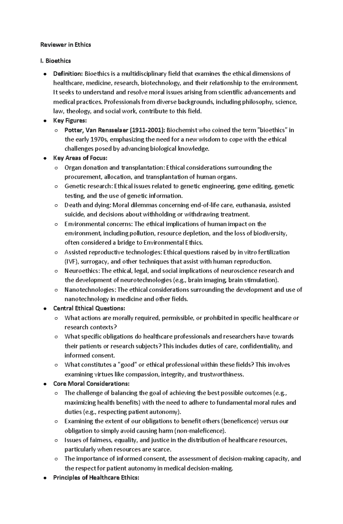 Ethics I: Comprehensive Review of Bioethics and Environmental Ethics ...