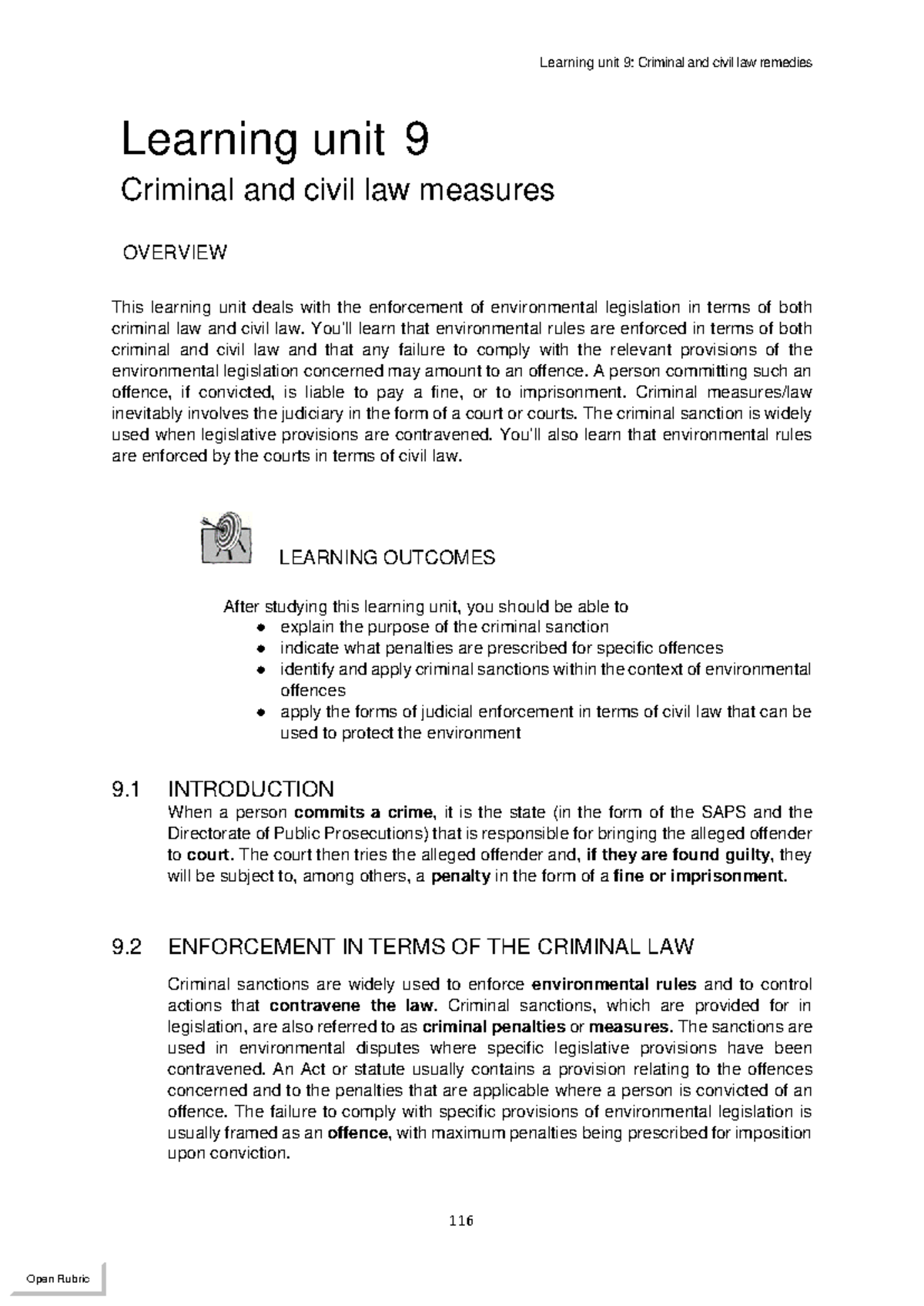Chapter 9 summary notes - 116 Learning unit 9 Criminal and civil law ...
