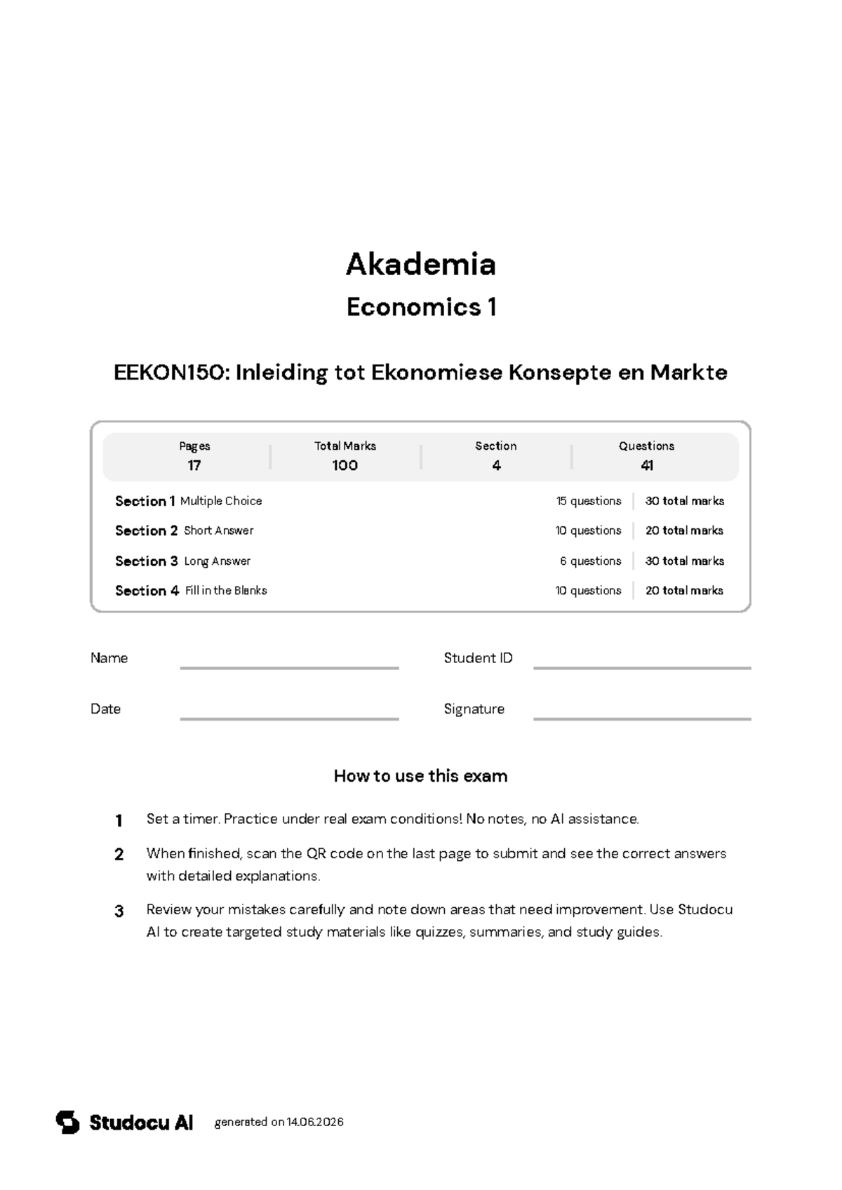 EEKON150: Final Exam on Economic Concepts - Studocu