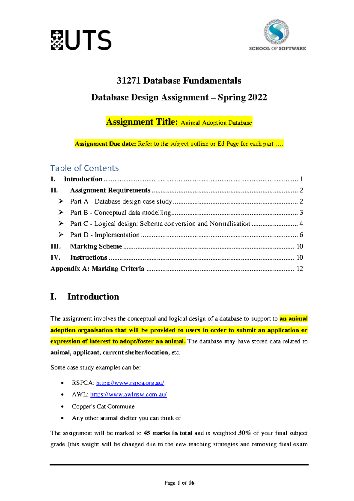 0-4-31271 DBdesign Assignment Specification S2022 - 31271 Database ...