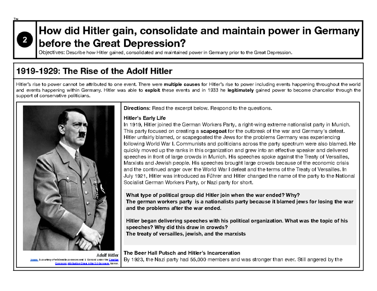 Rise of Hitler - analyzing the rise of Hilter - The How did Hitler gain ...