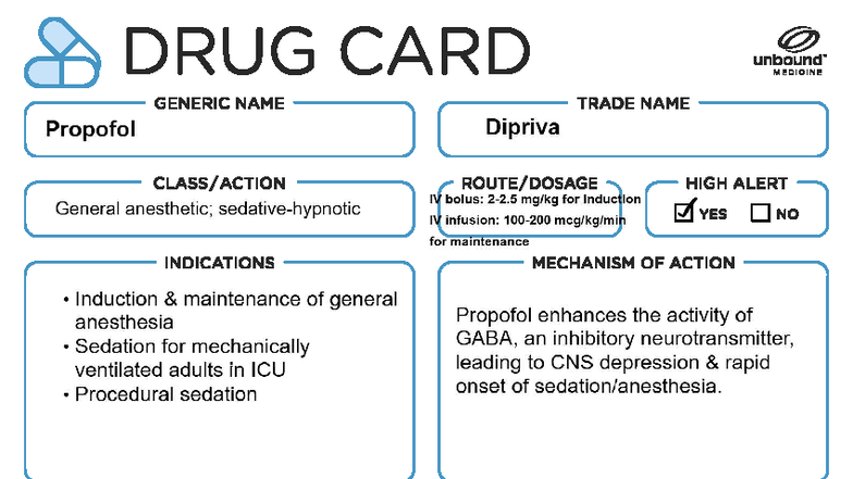 Propofol Drug Card: Generic & Trade Name Overview - Studocu