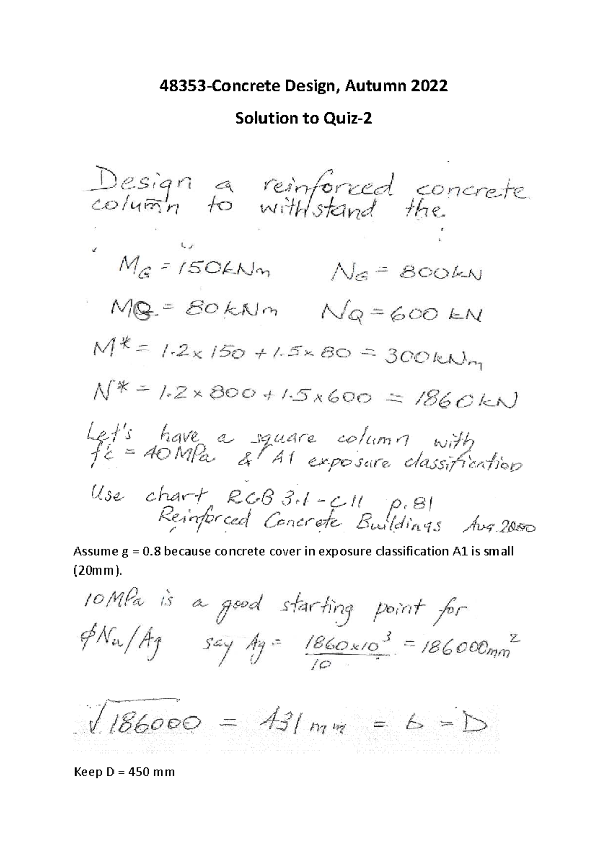 48353-Concrete Design - Solution to Quiz-2 - 048353 - 48353-Concrete ...