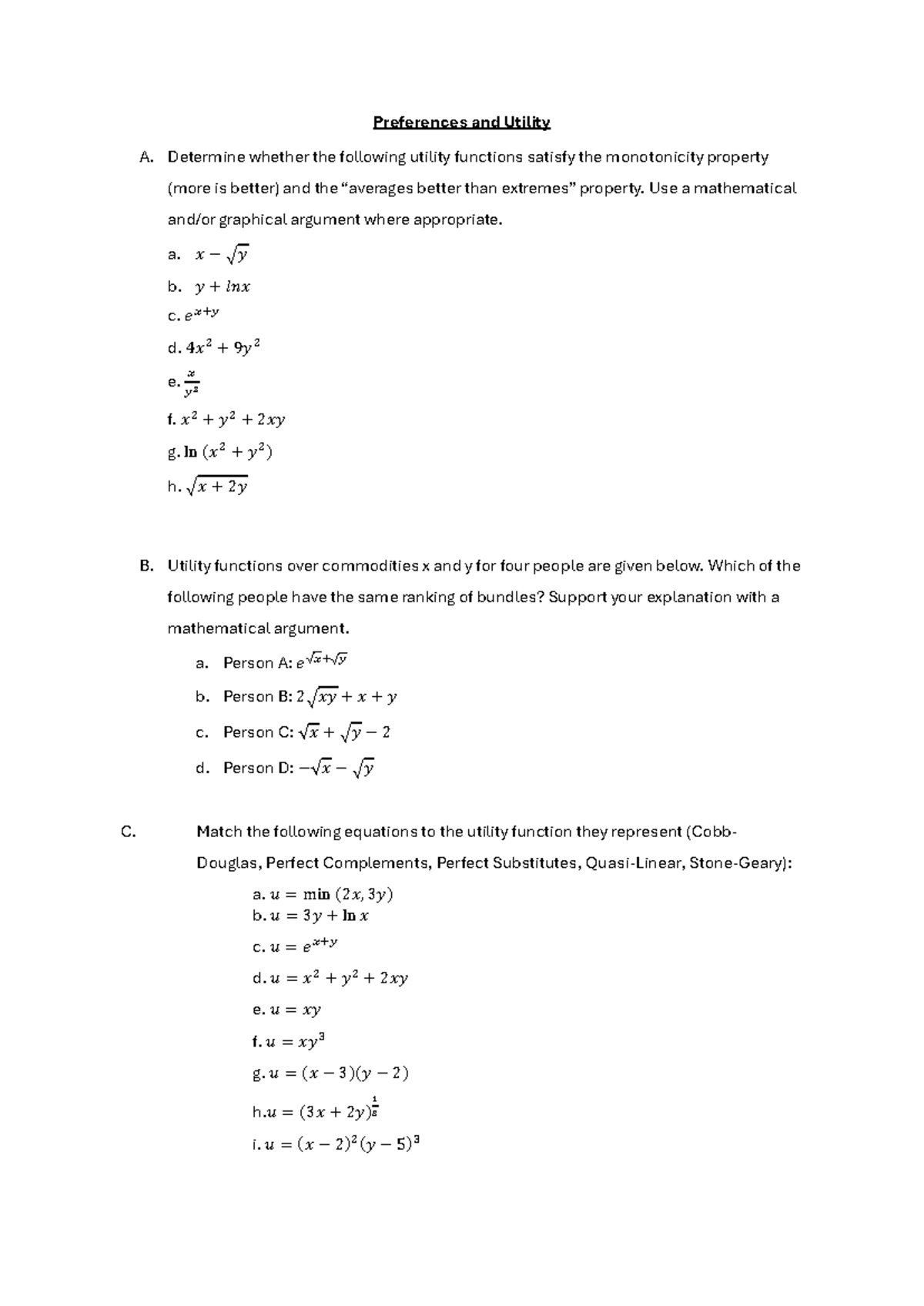 10 Preferences & Utility Questions: Monotonicity & Rankings - Studocu