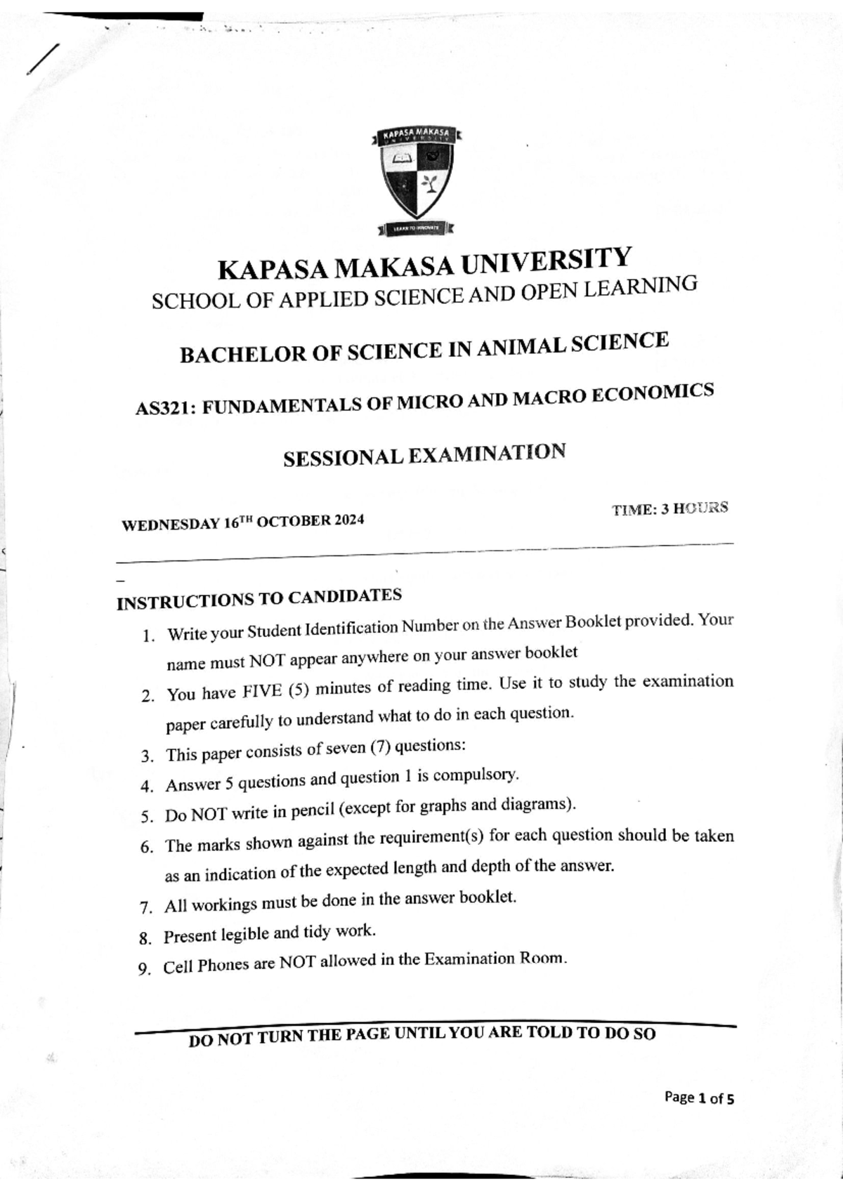 AS321: 2024 Sessional Exam - Fundamentals of Micro & Macro Economics ...