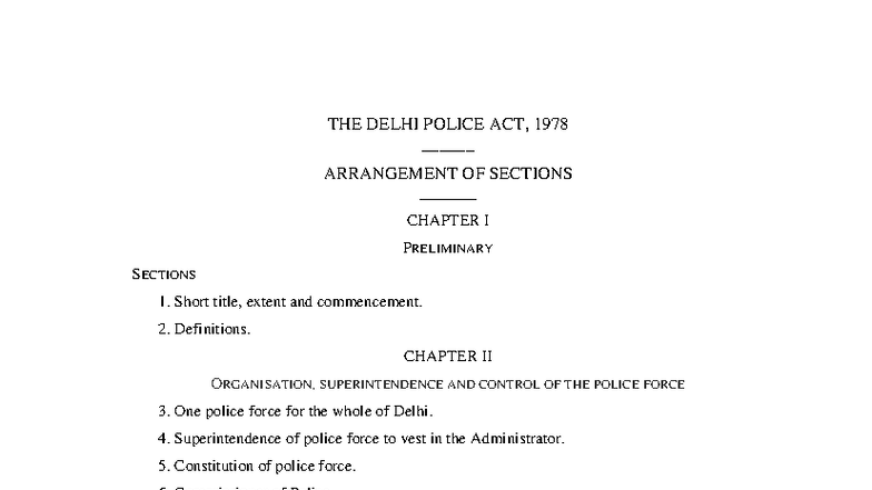 Delhi Police Act, 1978: Comprehensive Overview and Sections - Studocu