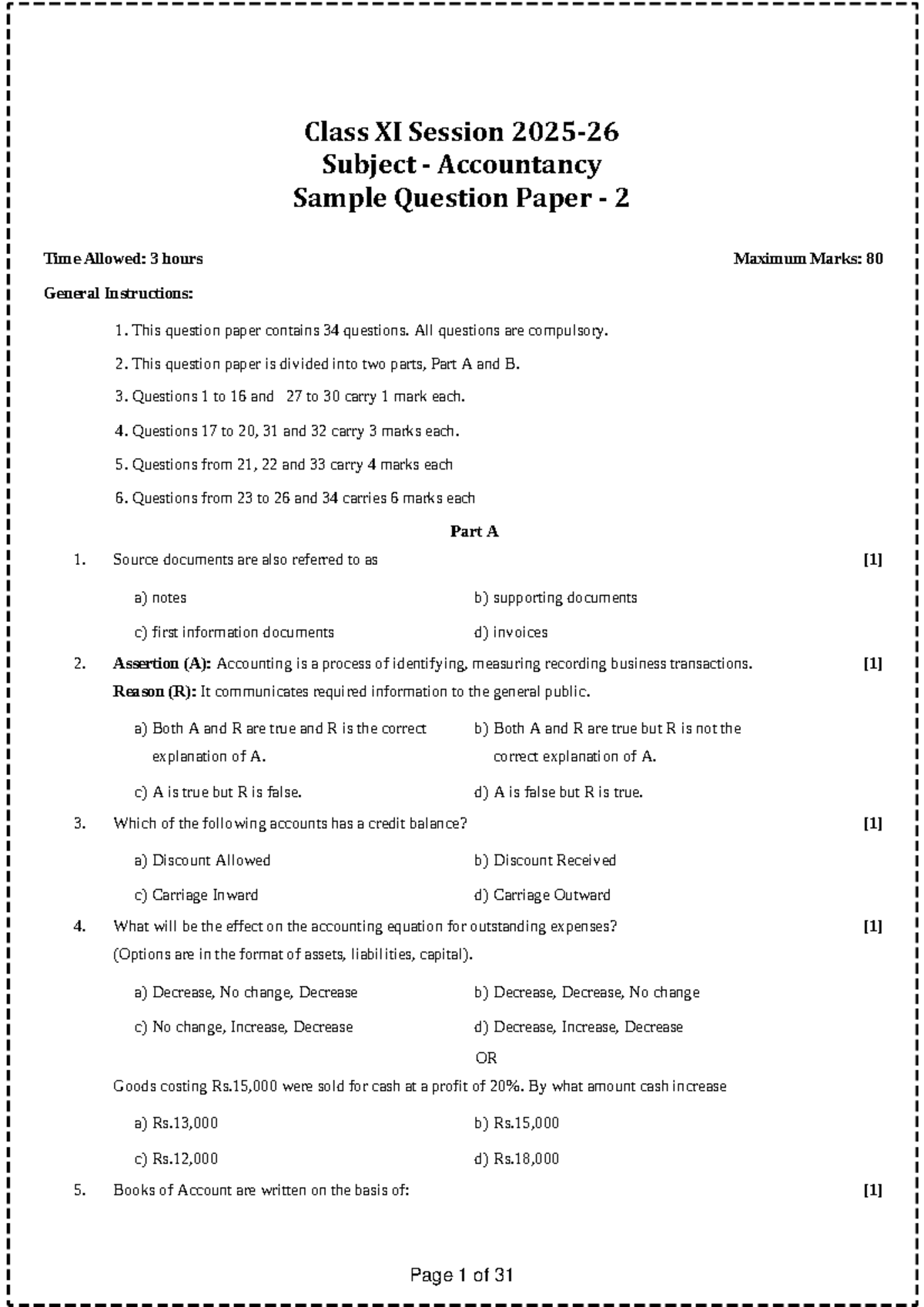 Class XI Accountancy Sample Question Paper 2 - 2023 - Studocu