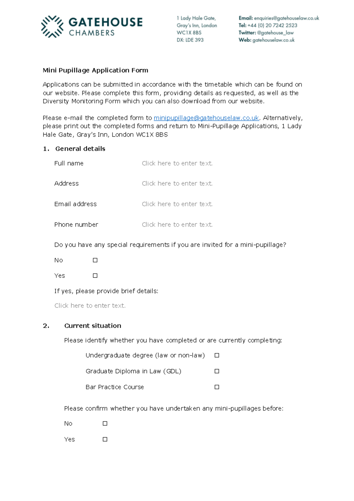 Gatehouse Mini Pupillage Application Form 2 - Detailed Instructions ...