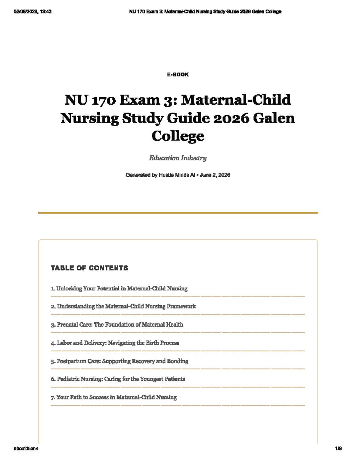 NU 170 Exam 3: Comprehensive Nursing Study Guide 2026 Galen College ...
