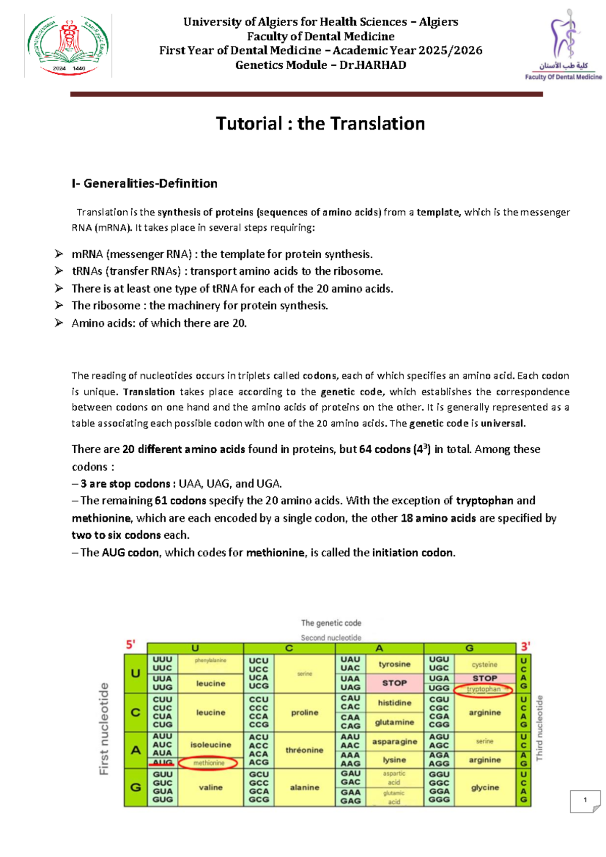 Genetics Module Tutorial: Translation Overview - Studocu