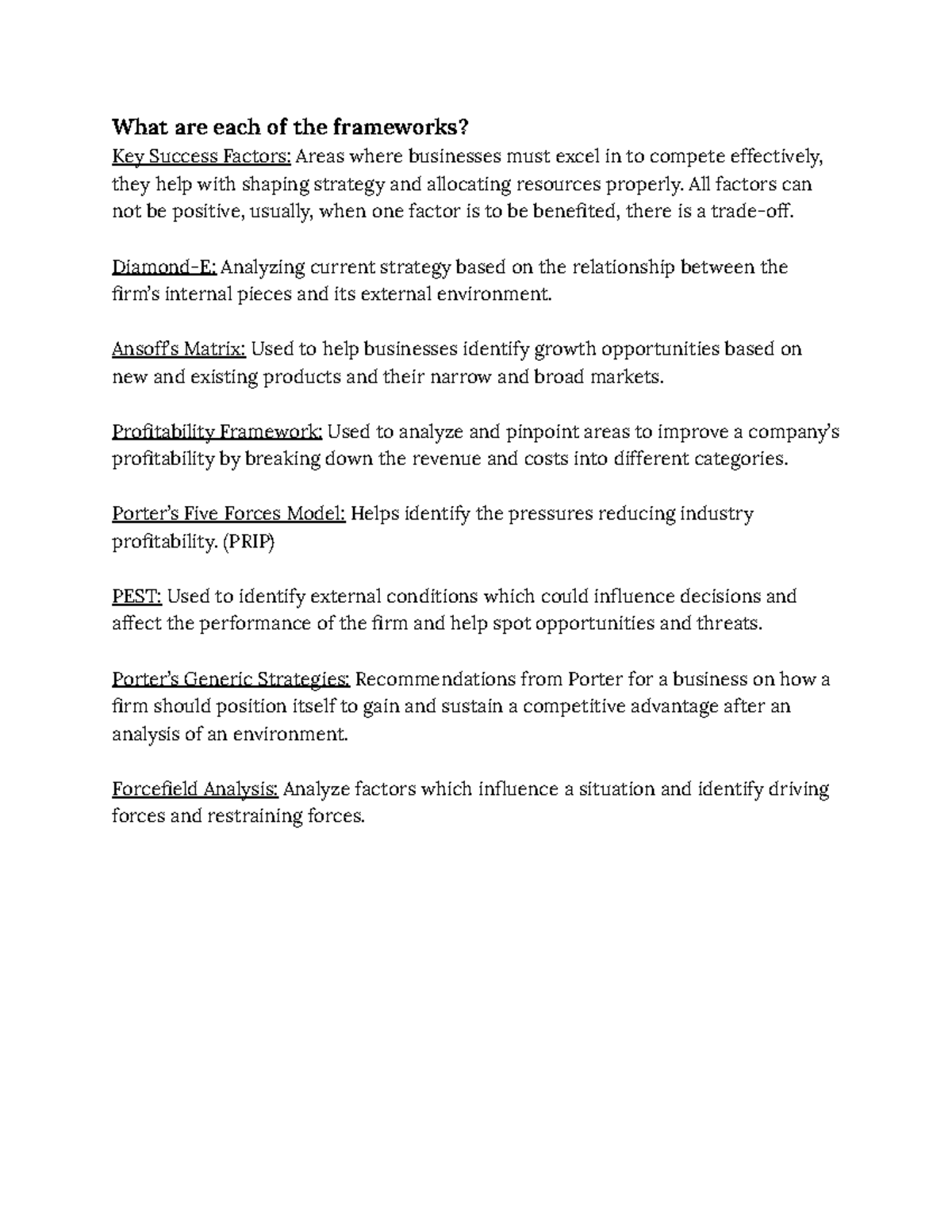 BU111 Midterm Exam Study Guide: Key Business Frameworks and Strategies ...