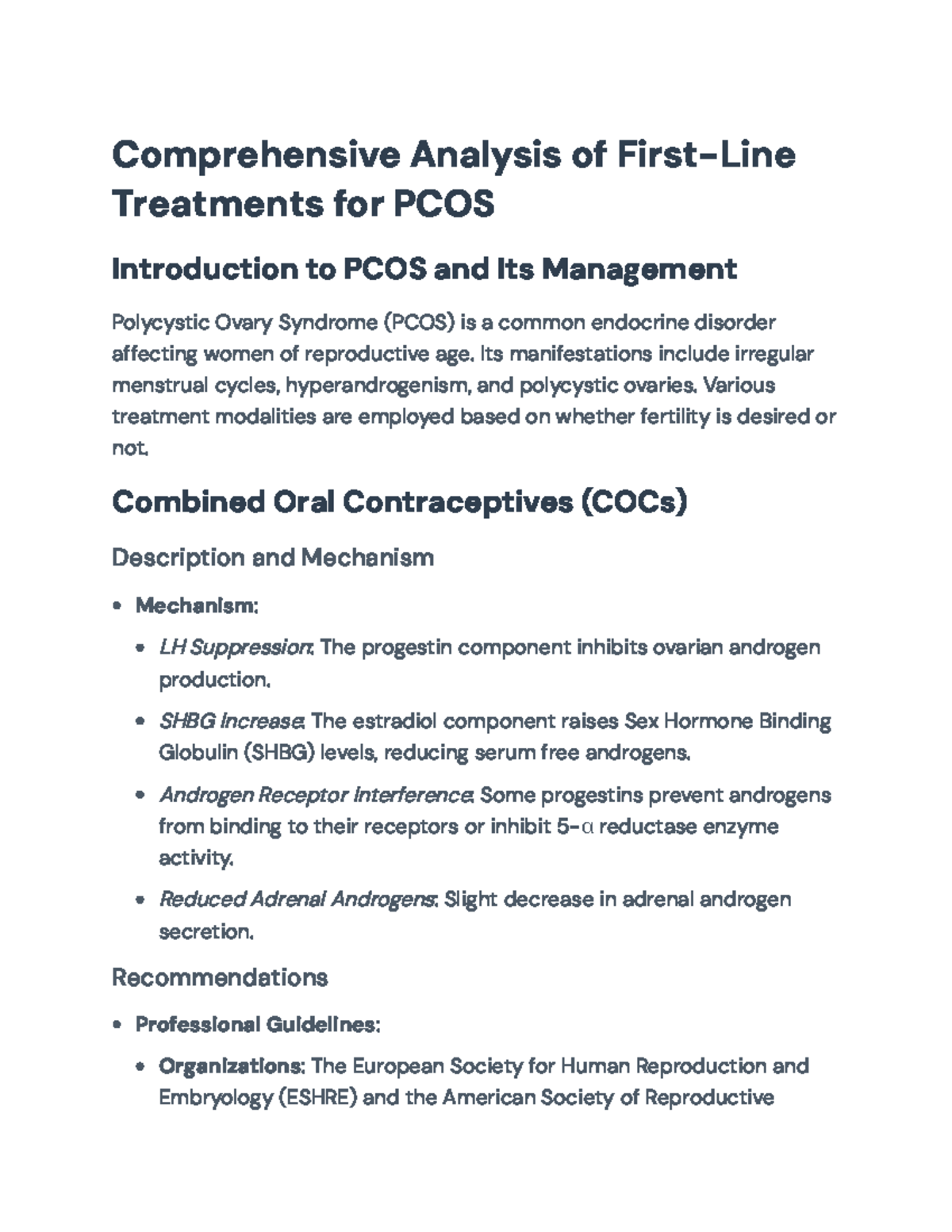 Comprehensive Guidelines for First-Line Treatments of PCOS Management ...