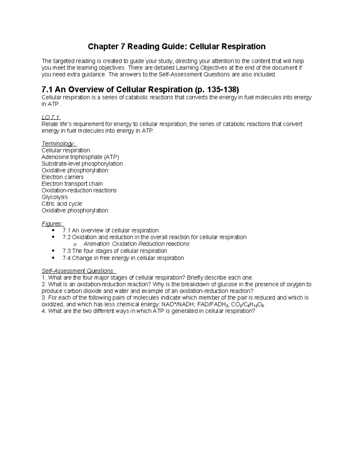 CH 7 Reading Guide: Cellular Respiration Overview and Key Concepts ...
