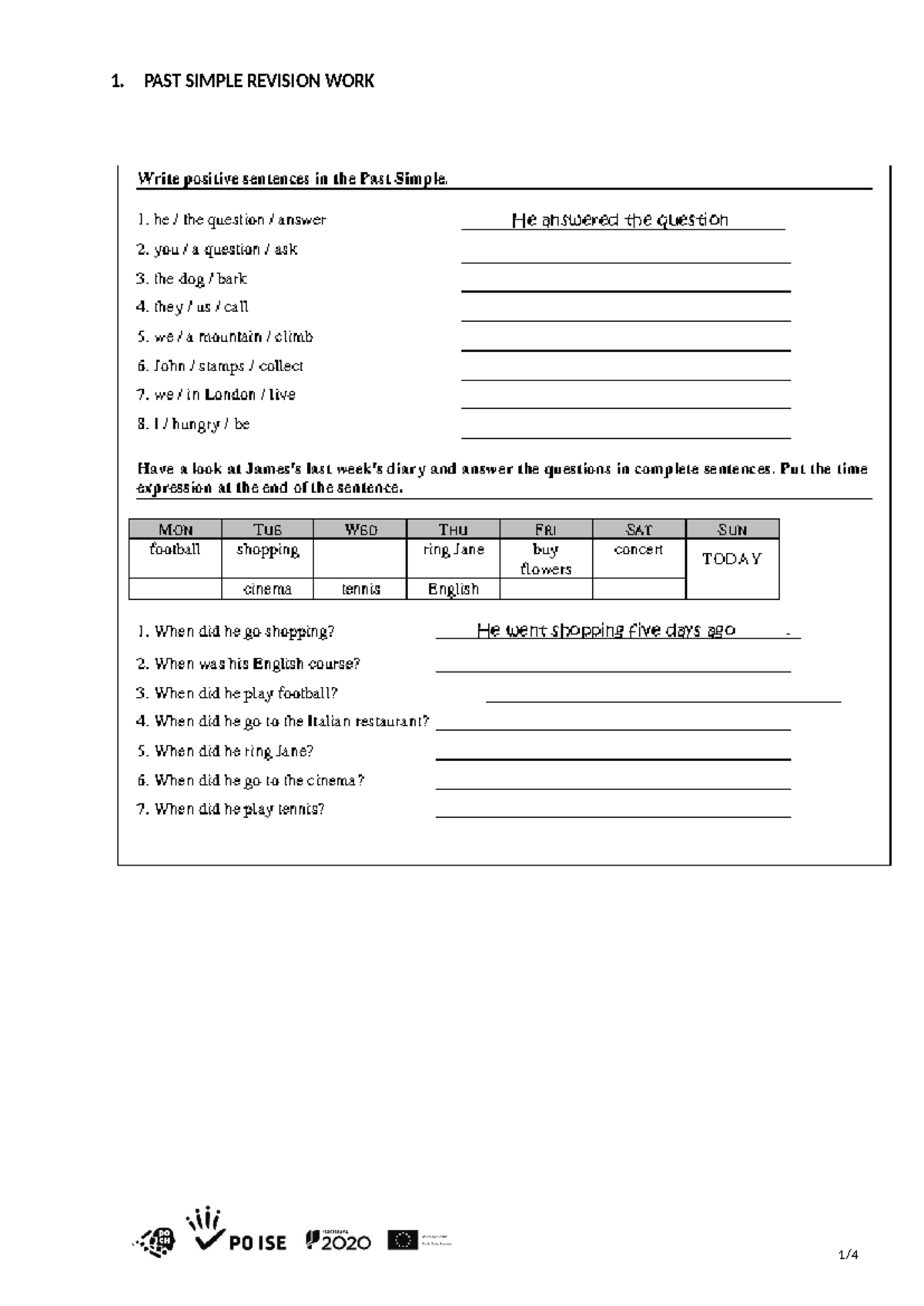 Past Simple Revision Exercises - Grammar Practice (PORTUGAL PO ISE 2020 ...
