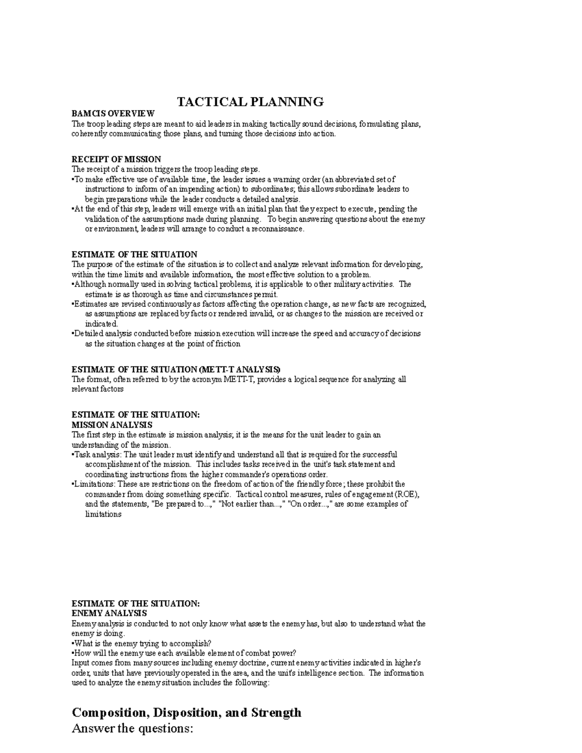 527770024 Cpl's Course Tactical Planning Overview and Analysis - Studocu
