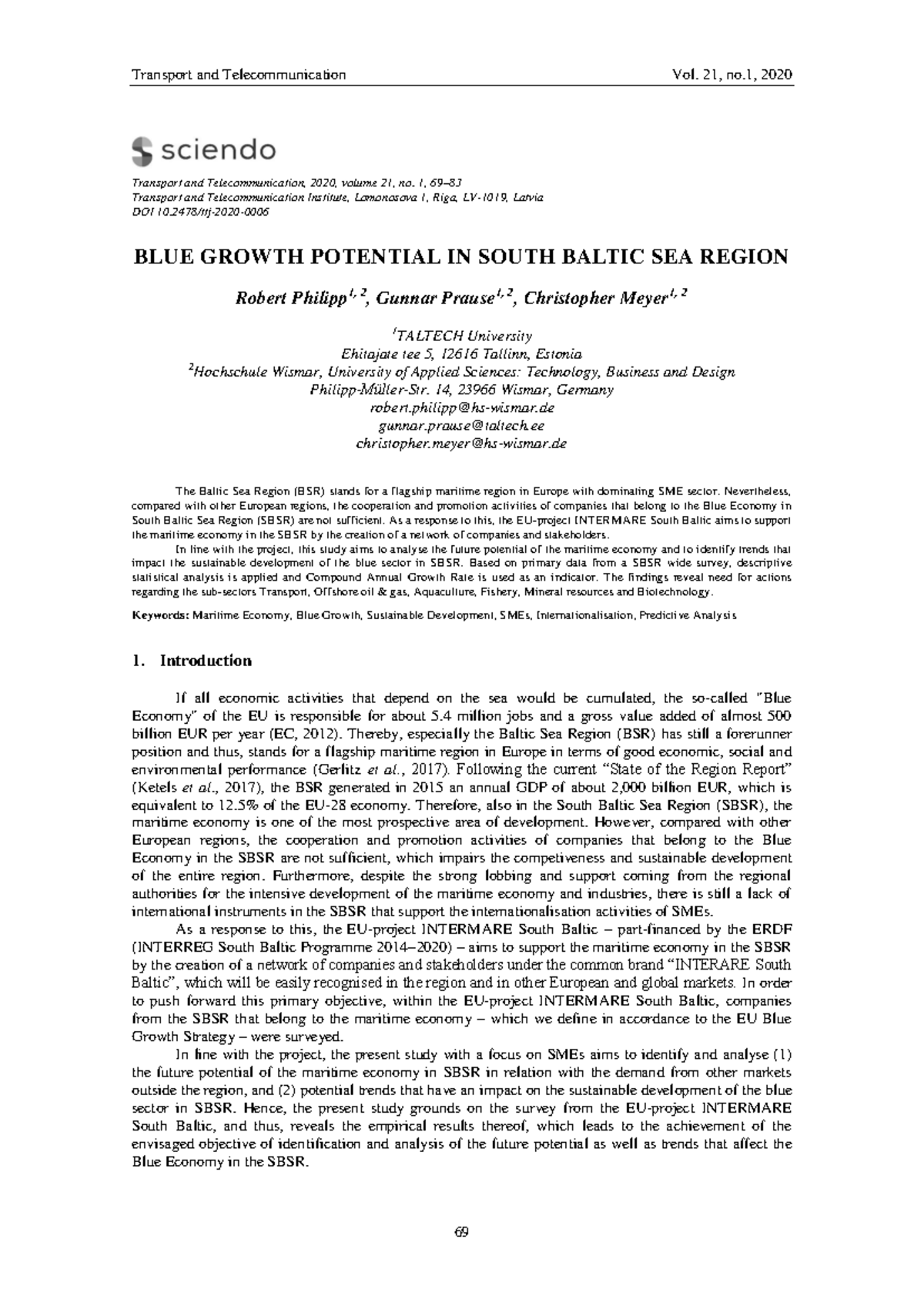 Blue Growth Potential in the South Baltic Sea Region: An Analysis - Studocu