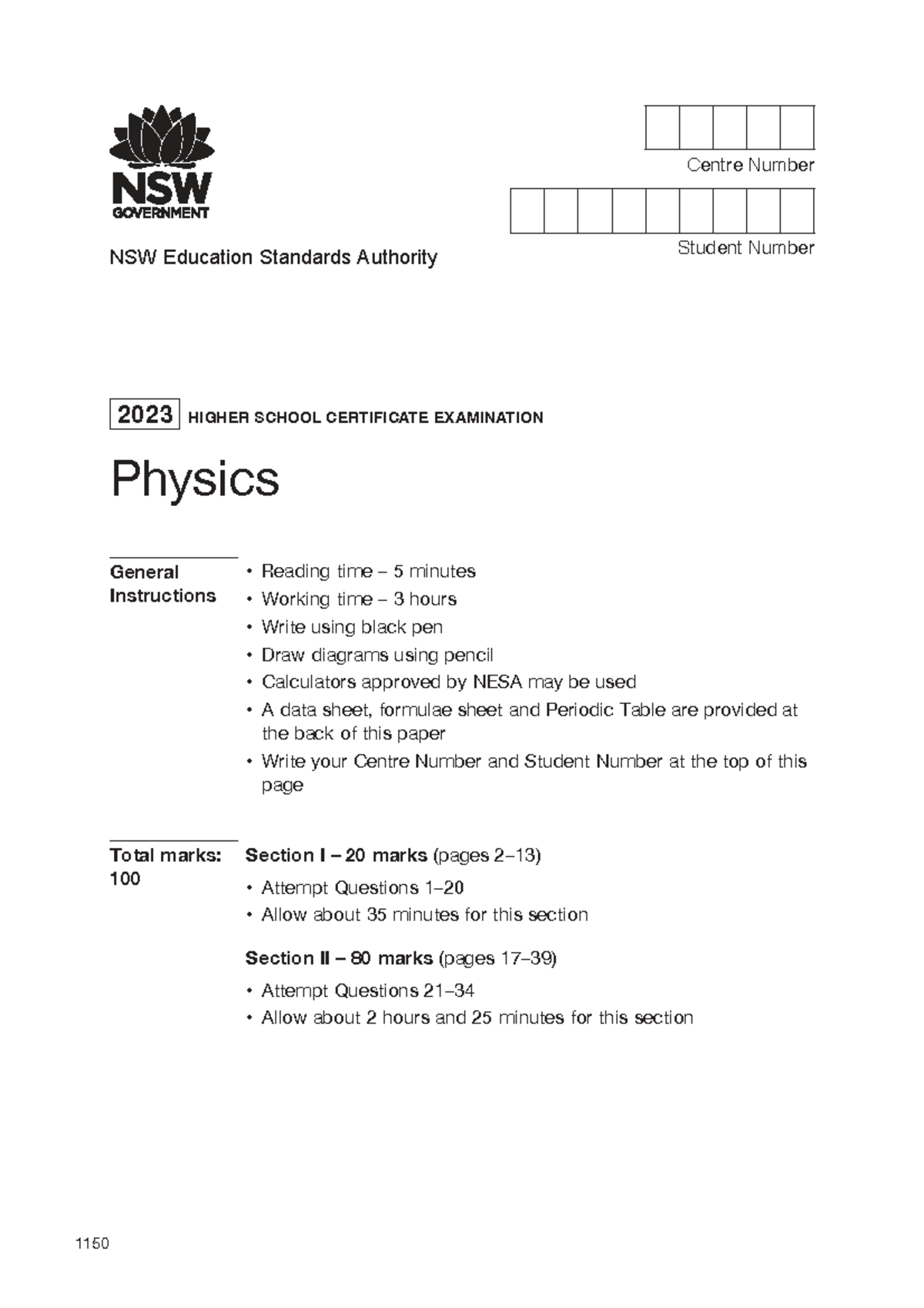 2023 HSC Physics Exam Paper: General Instructions & Questions - Studocu