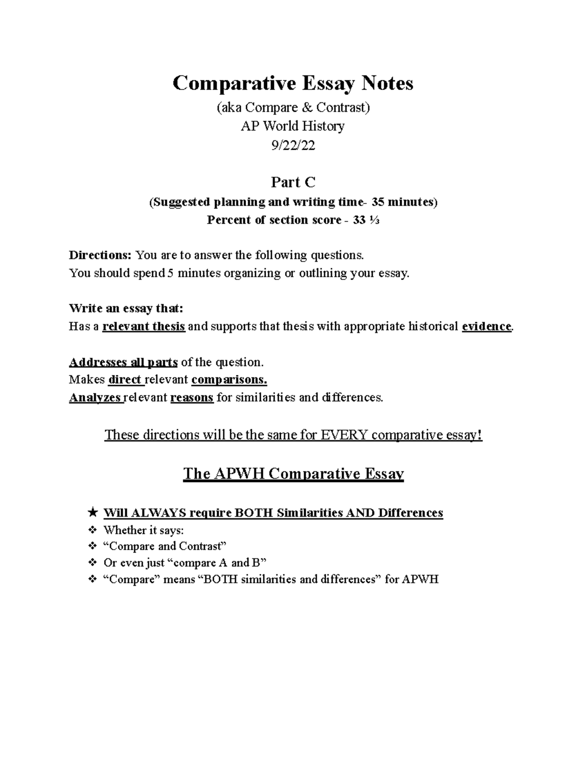 Comparative Essay Notes (APWH) - Planning & Writing Guide - Studocu