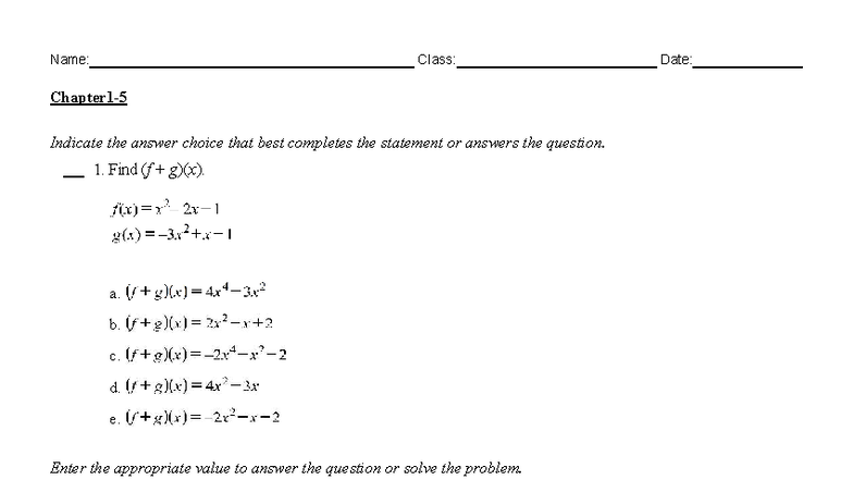 PreCalc 101: Chapter 1-5 Function Evaluations & Compositions - Studocu