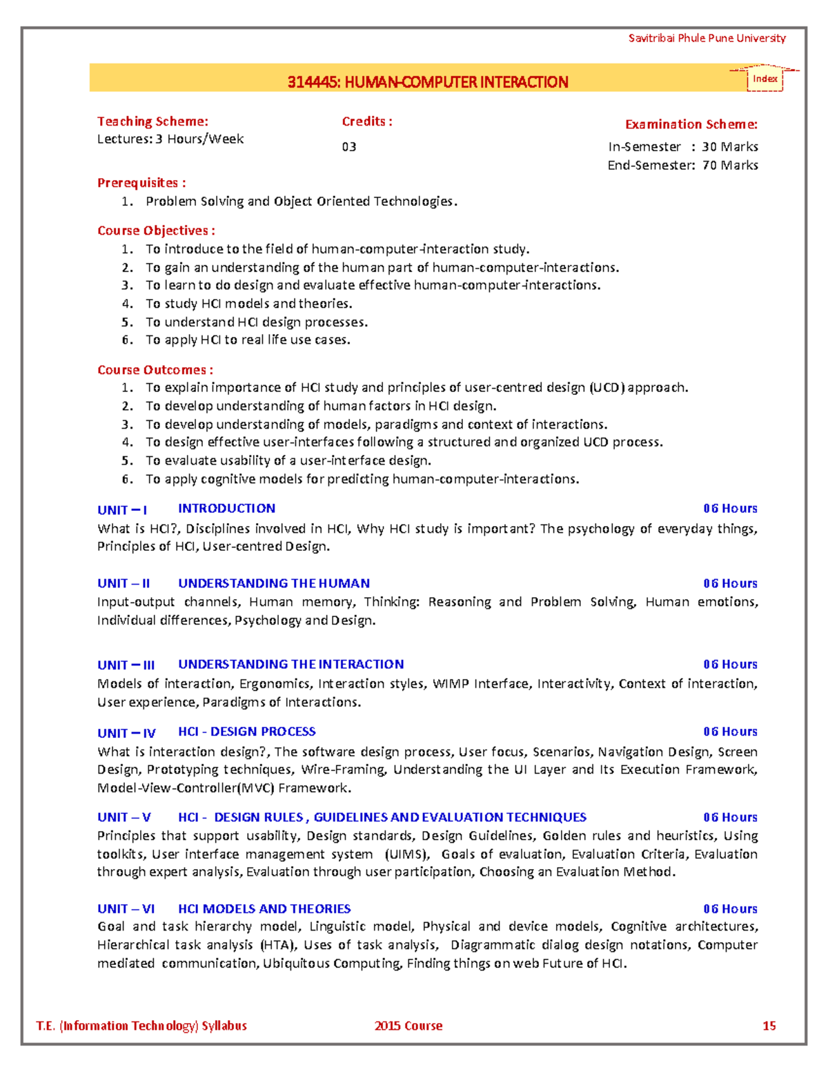 HCI Syllabus for T.E. IT 2015: Human-Computer Interaction Overview ...