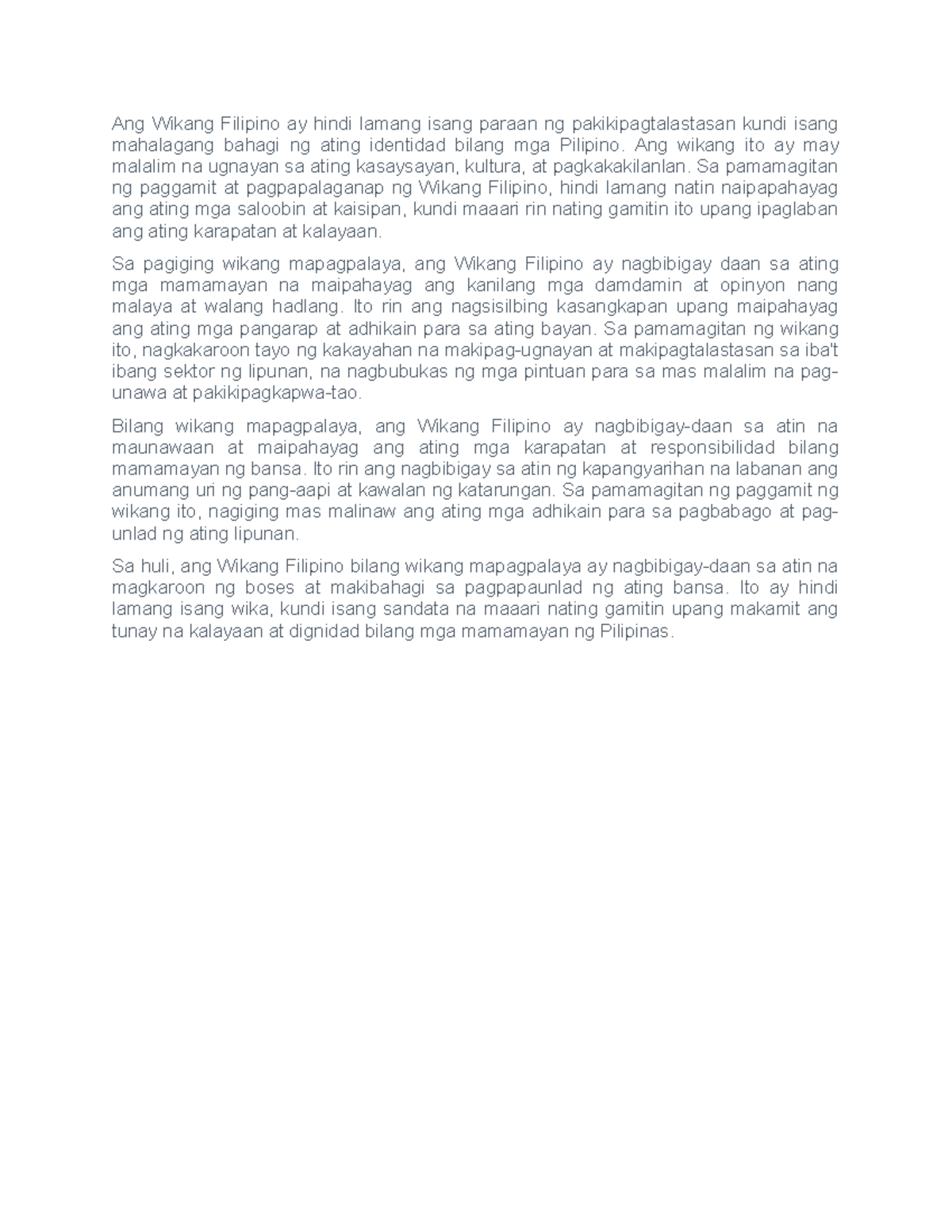 Wika at Kalayaan: Ang Papel ng Filipino bilang Wikang Mapagpalaya ...