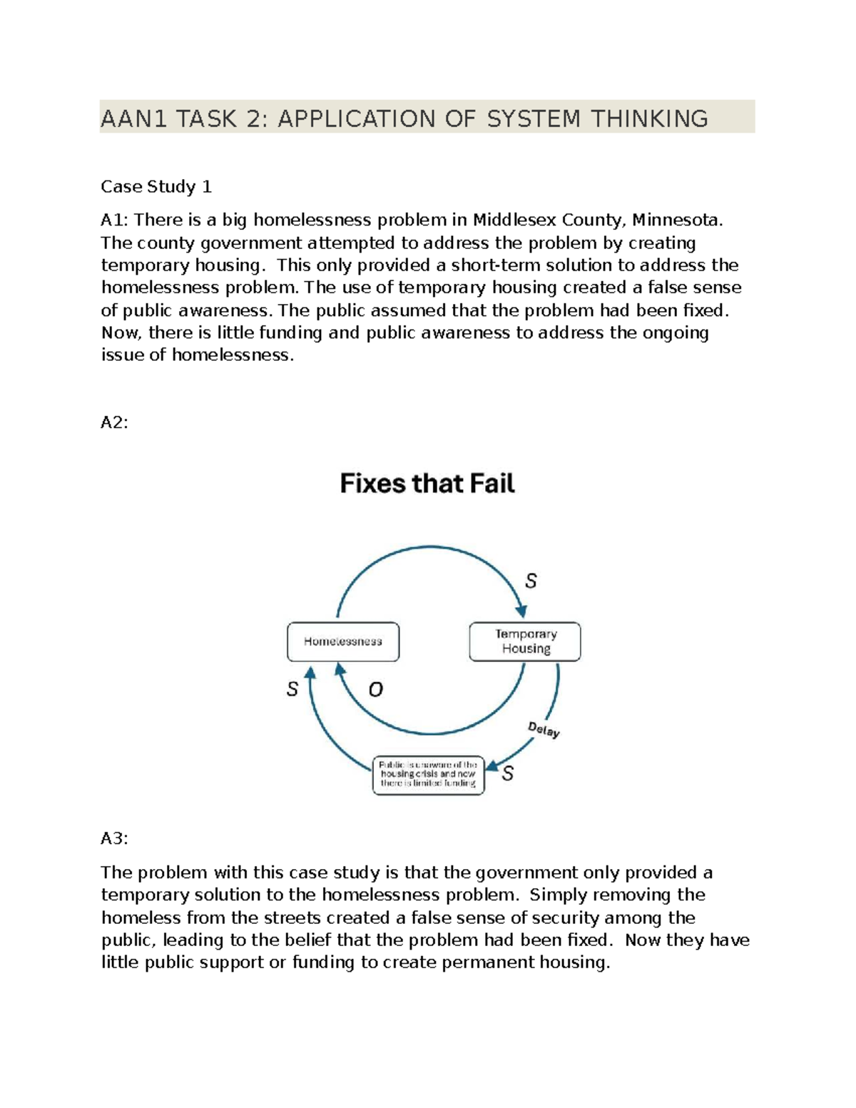 AAN1 Task 2: System Thinking in Homelessness Case Study Analysis - Studocu