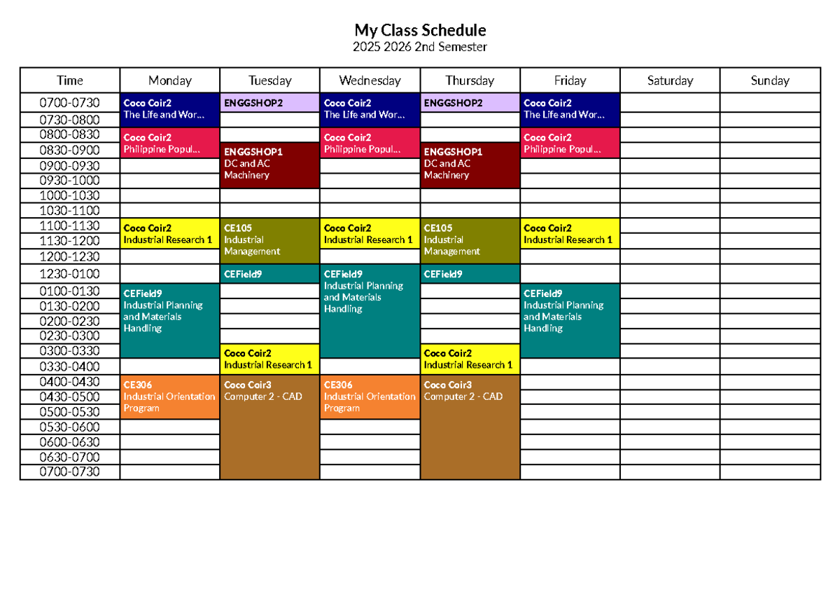 CE105 & CE306 2025-2026 2nd Sem Class Schedule - Studocu