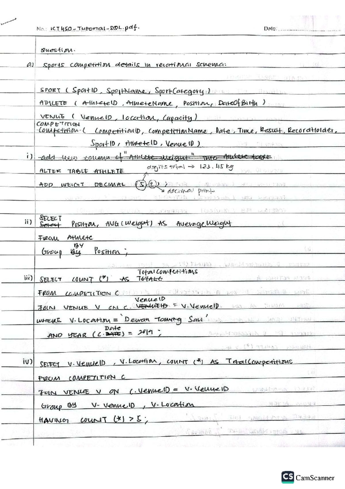 SQL Tutorial: Sports Competition Details in Relational Schema (ICT45 ...