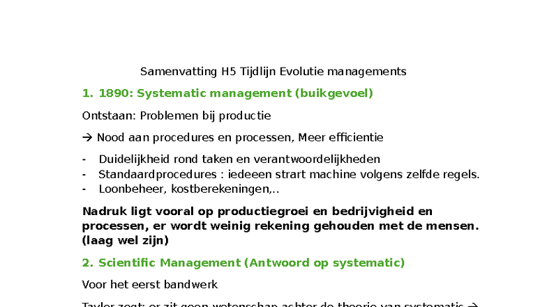 Samenvatting H5: Evolutie van Managementstijlen en Theorieën - Studocu