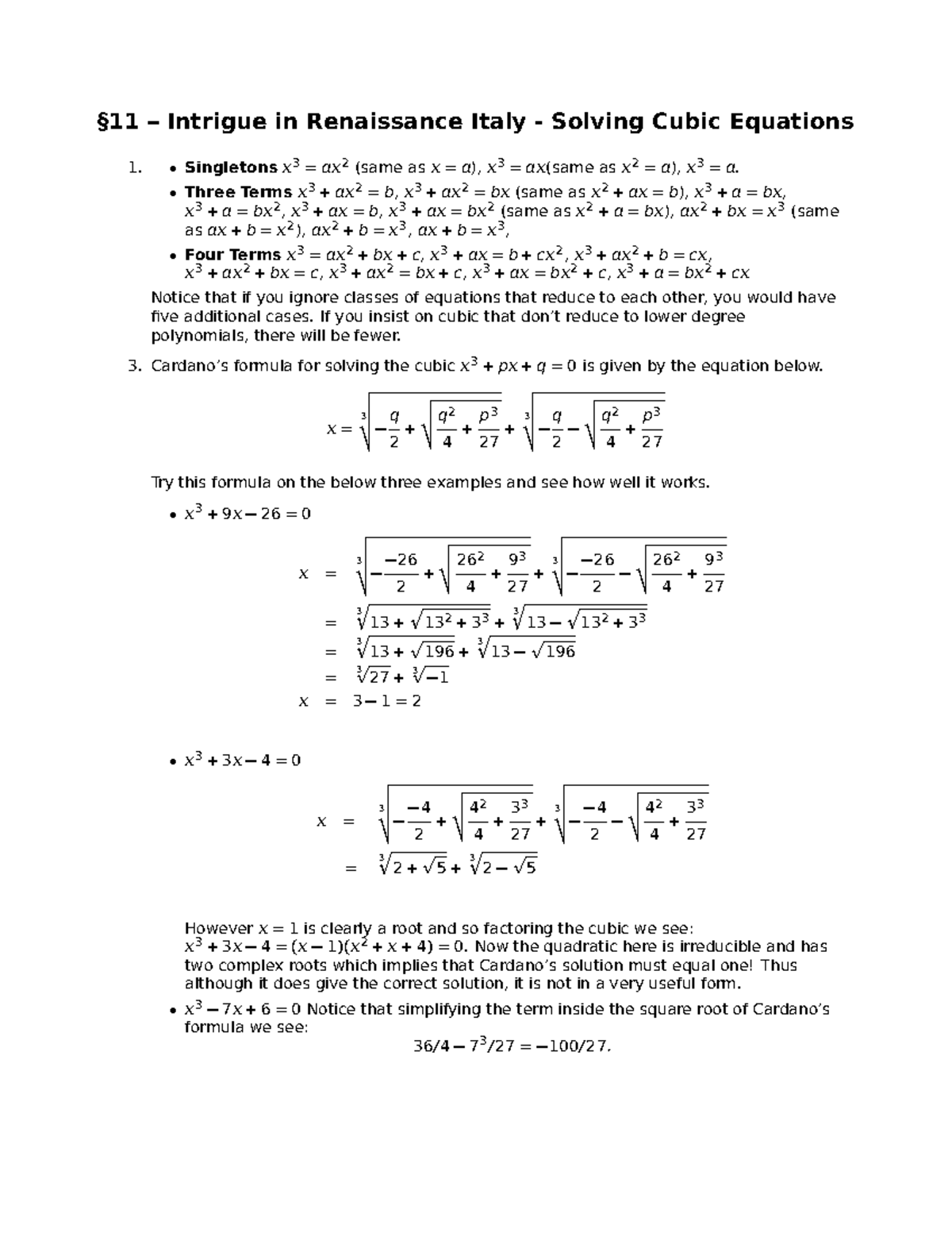 Sketch 11 Solutions - Math History - §11 – Intrigue in Renaissance ...