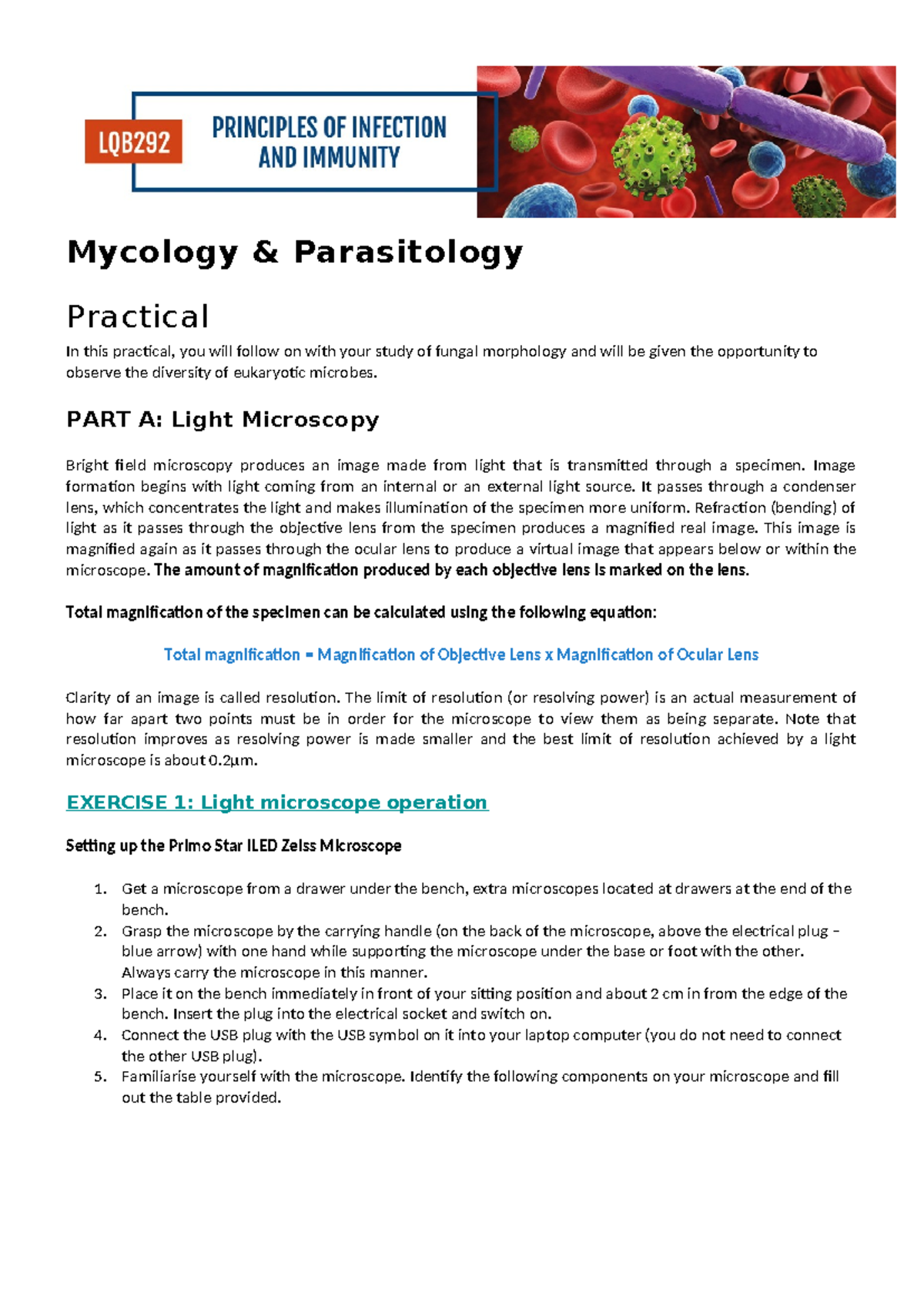 LQB292 2024 Practical 2: Mycology and Eukaryotic Microbe Morphology ...