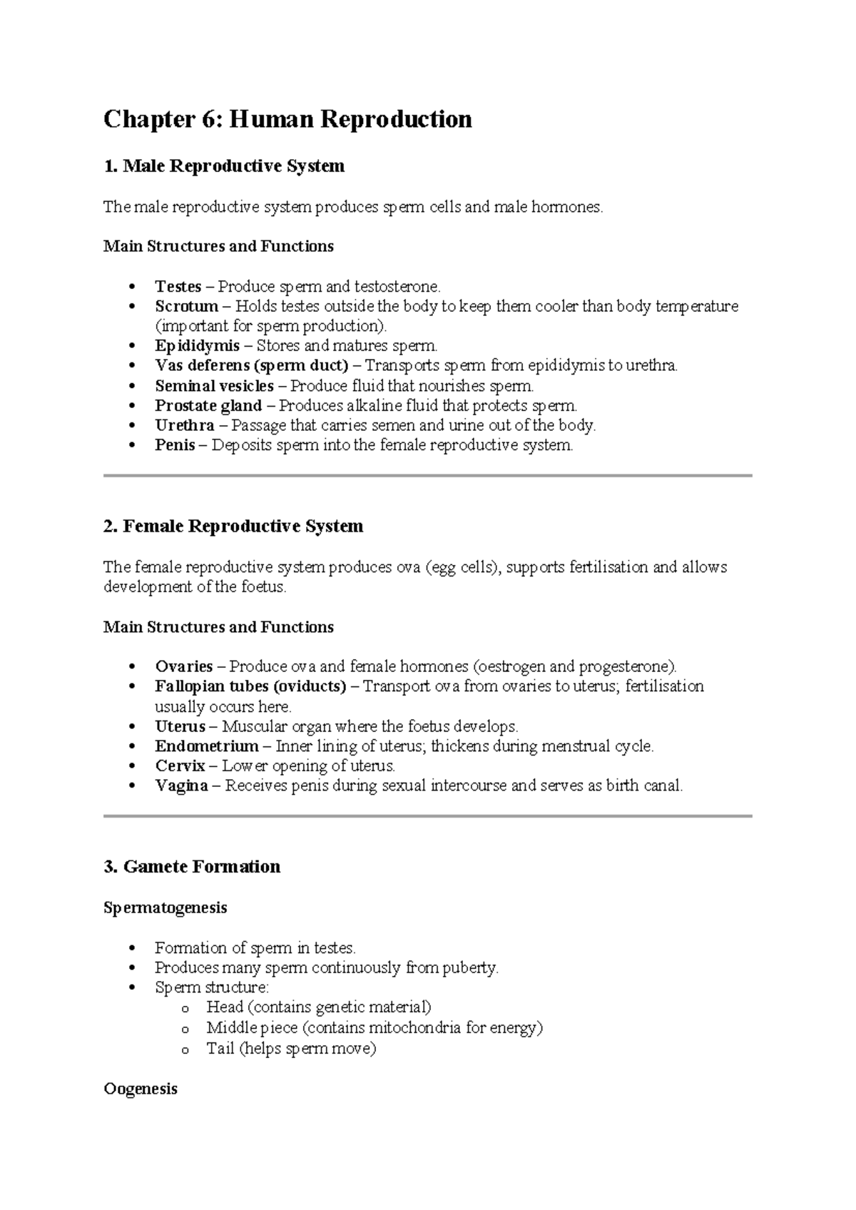 LIFE Science CH6: Class Notes on Human Reproductive System - Studocu