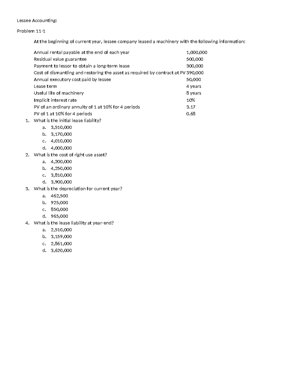 Lessee Accounting: Lease Problems & Solutions (Course Code: 548149917 ...
