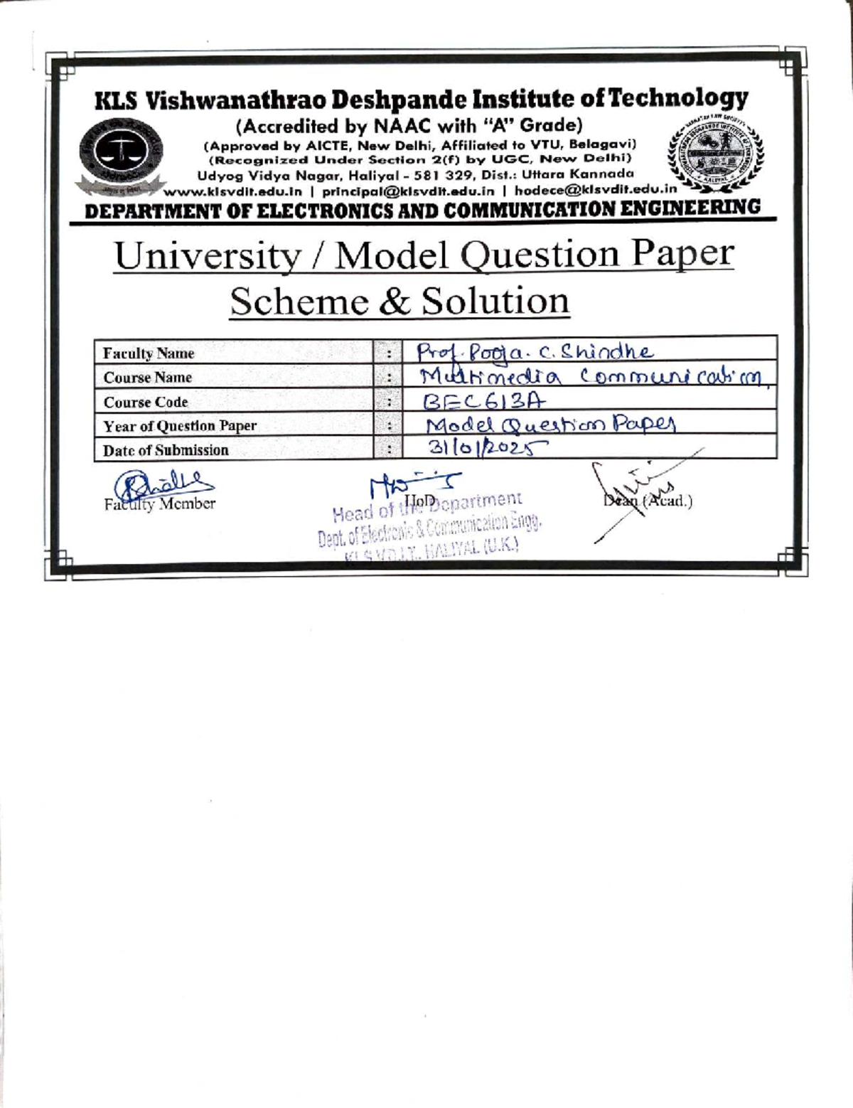 BEC613A - Multimedia Communication Model Question Paper Solutions - Studocu