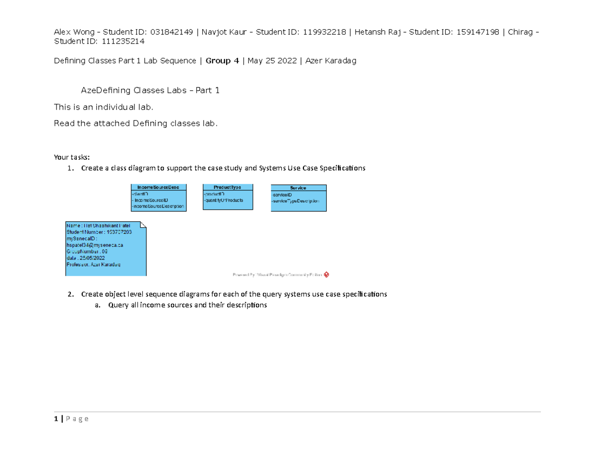 Defining Classes Part 1-Group 4-SYD366 NFF - Student ID: 111235214 Defining Classes Part 1 Lab ...