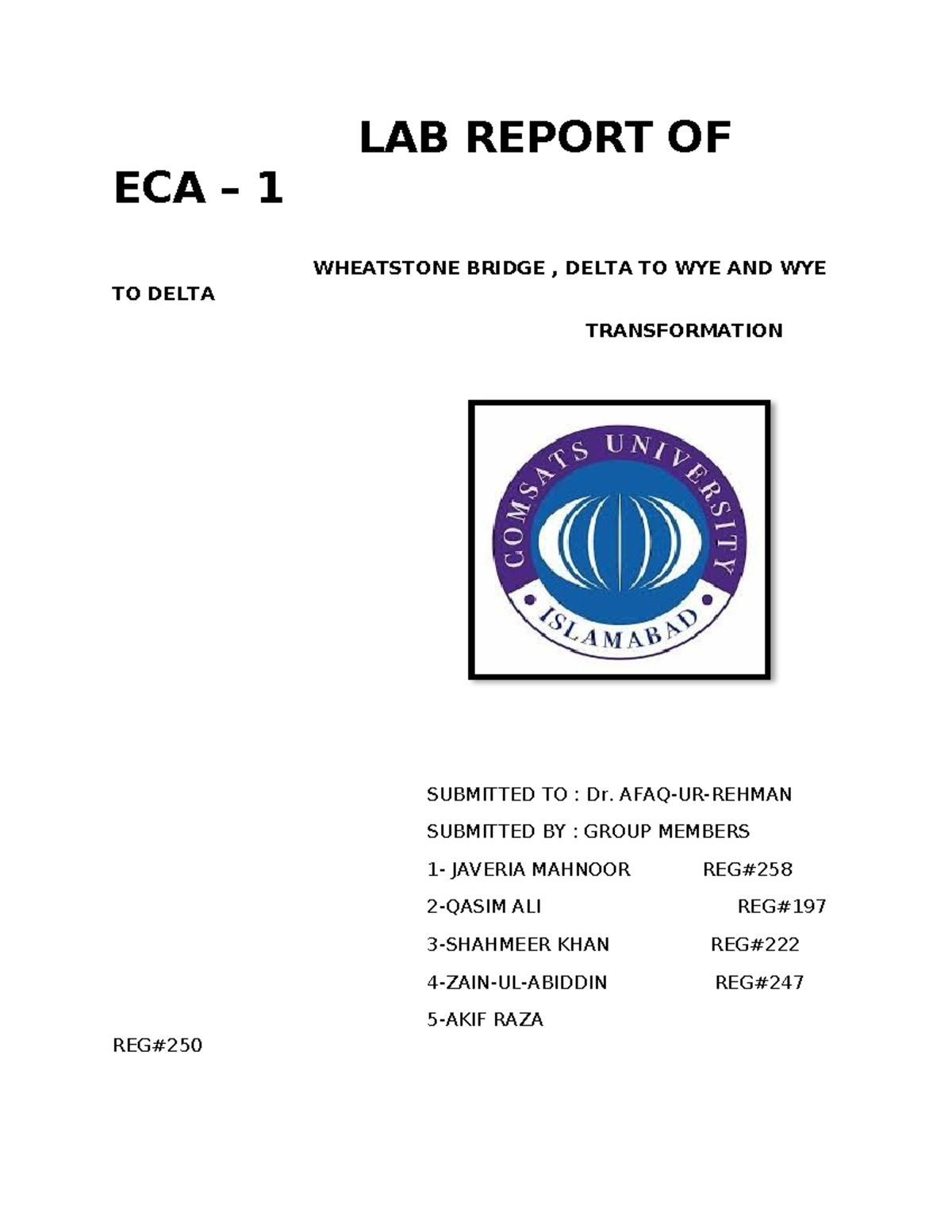 ECA 1 Lab Report: Wheatstone Bridge & Transformations - Studocu