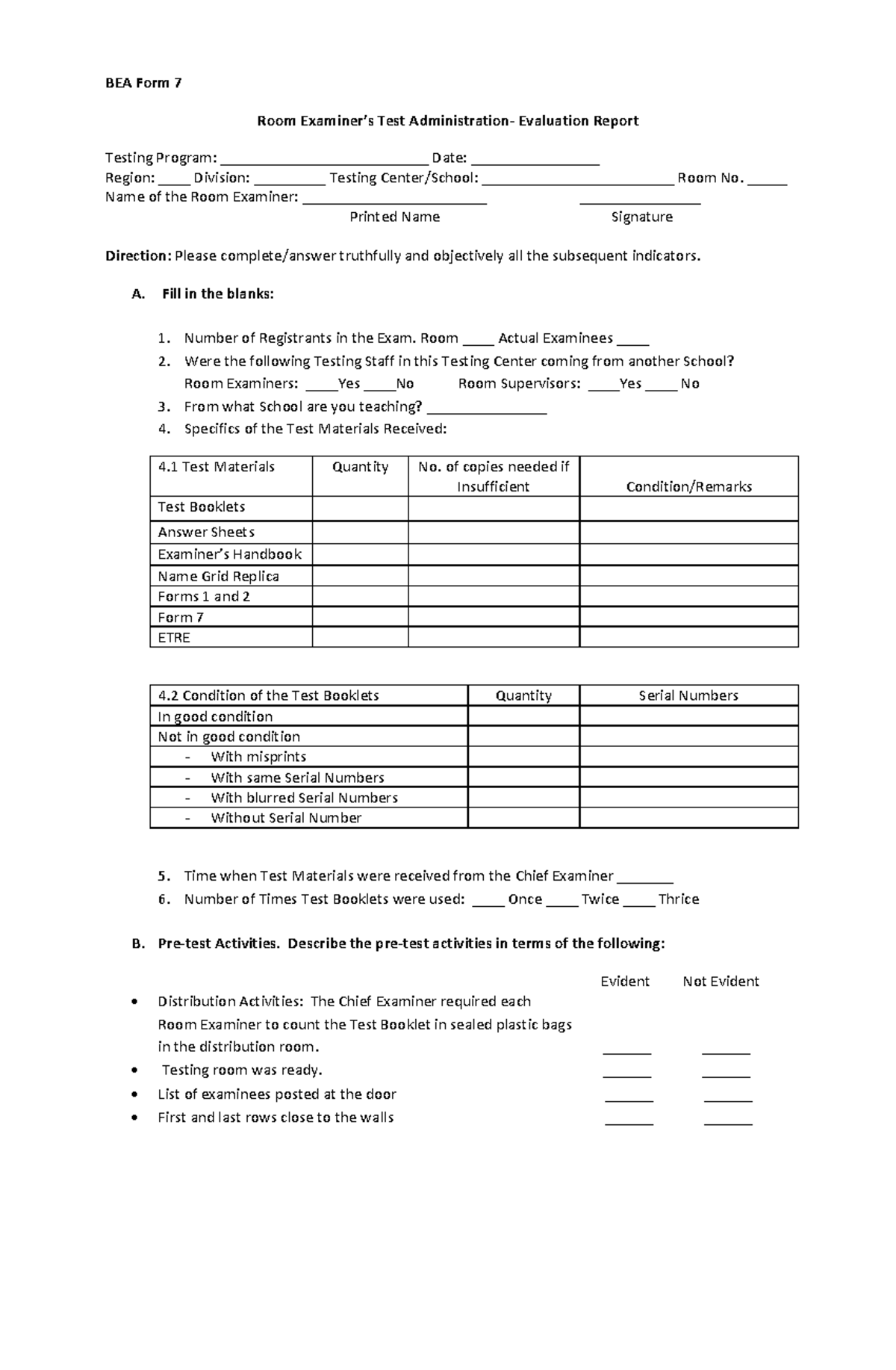 Form 7 - DFDFDFF - BEA Form 7 Room Examiner’s Test Administration ...