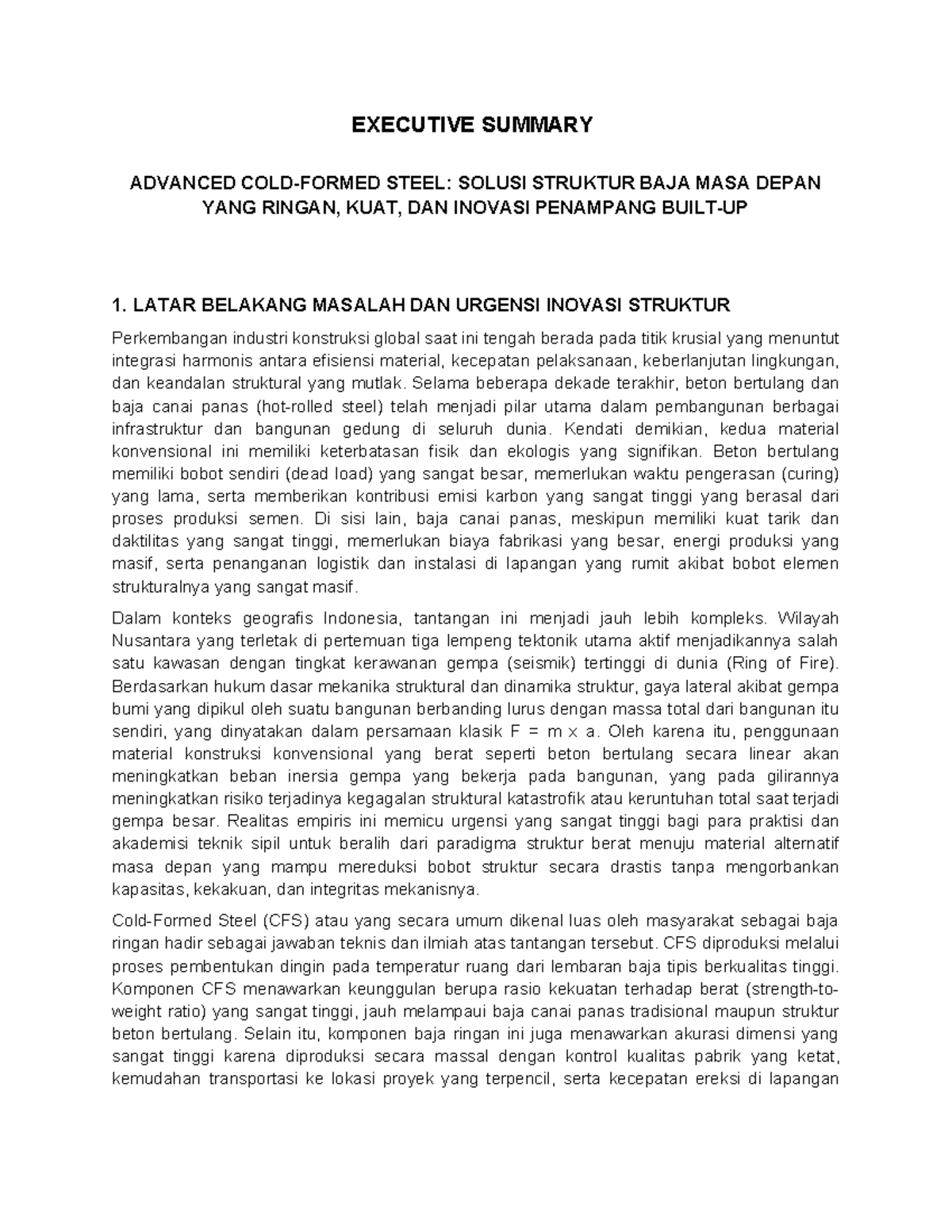RINGKASAN EKSEKUTIF: INOVASI BAJA RINGAN UNTUK STRUKTUR MASA DEPAN ...