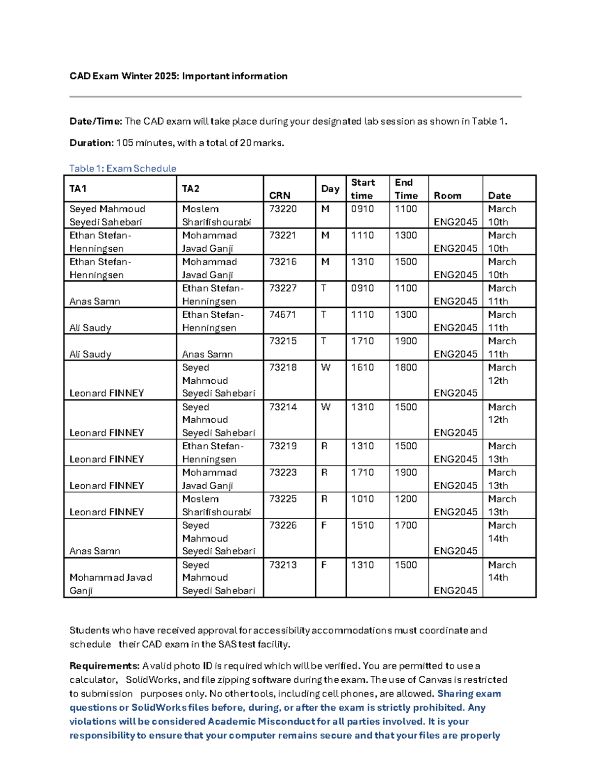 CAD Exam 2025 Instructions - CAD Exam Winter 2025: Important ...