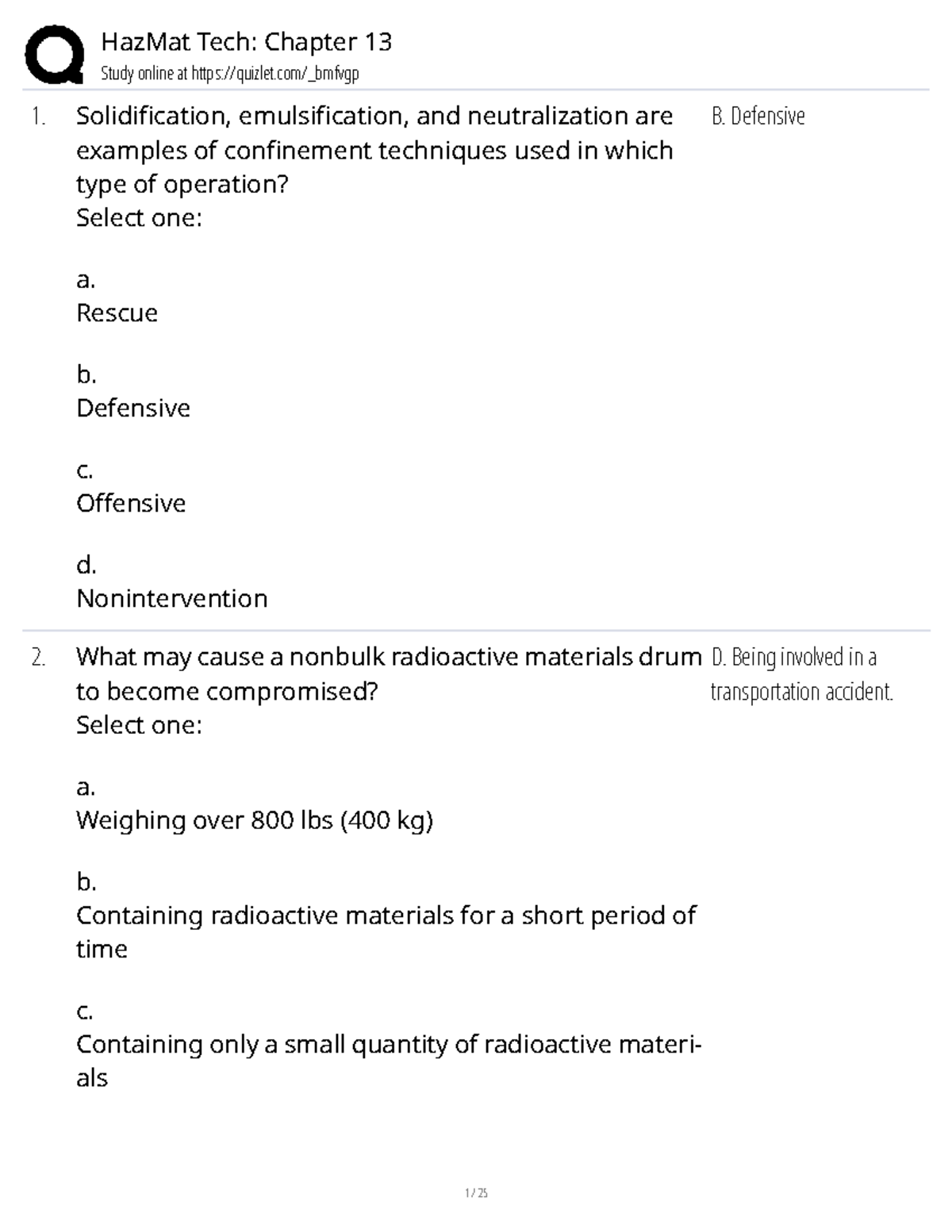 HazMat Tech: Chapter 13 Quizlet Study Guide - Studocu
